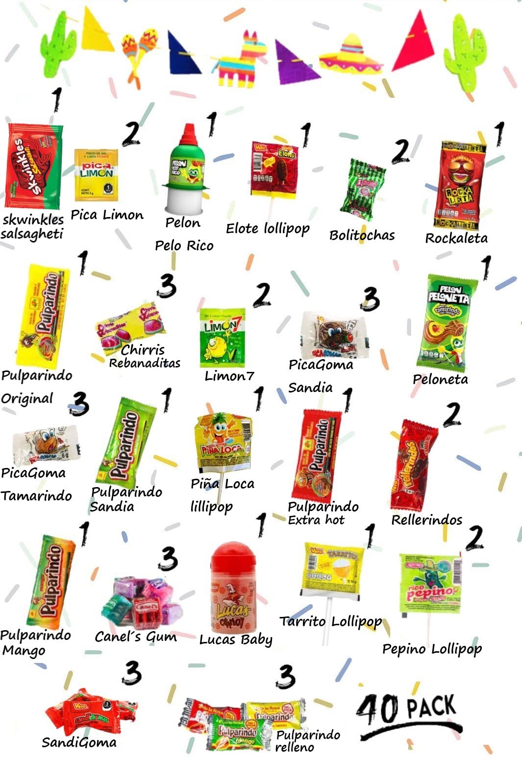 Mexican Candy Mix (40 count) Assortment of Spicy, Sour and Sweet ...