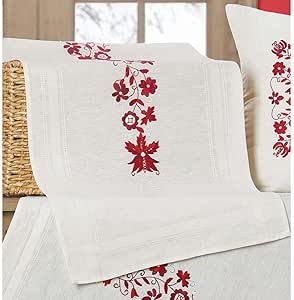 Amazon.com: Craftways Christmas Red Floral Table Runner Stamped ...