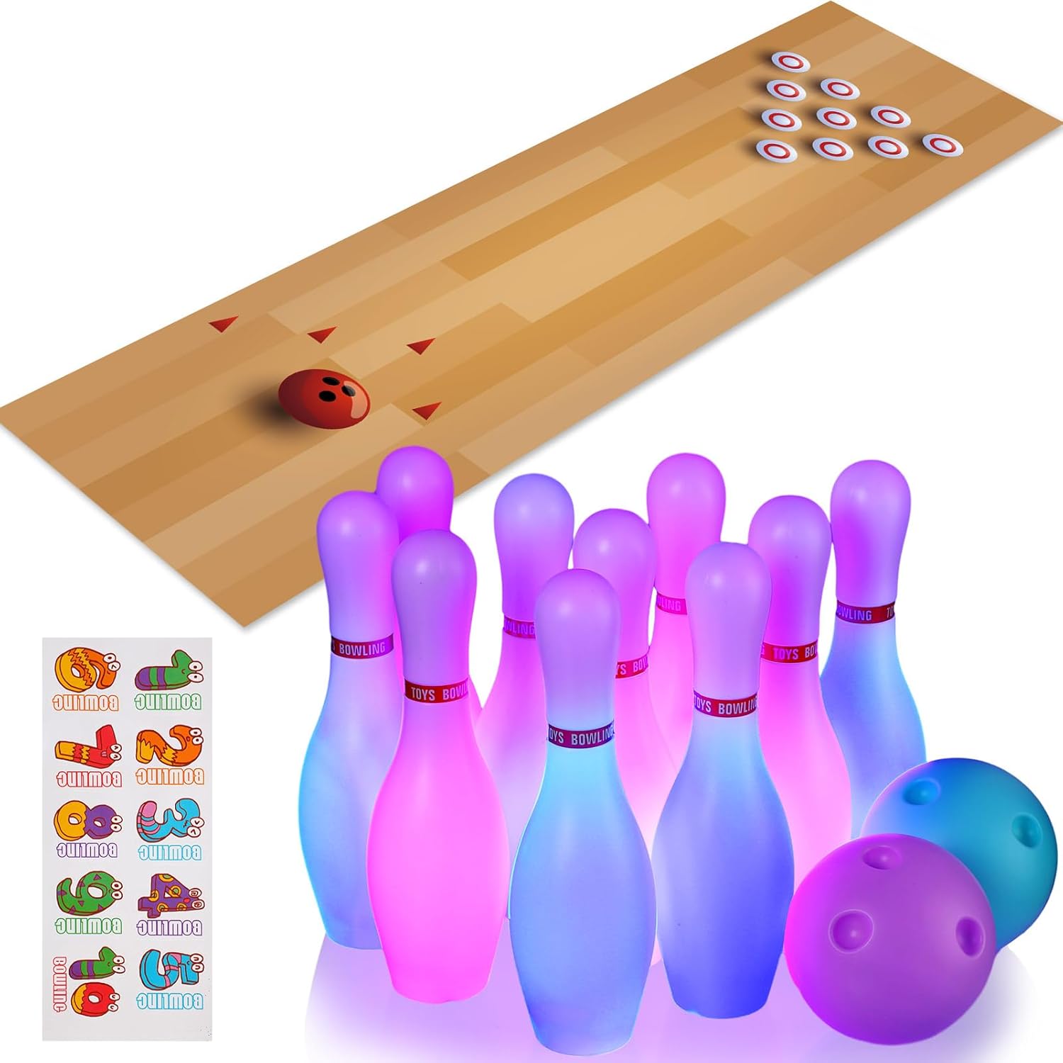 Amazon.com: Wettarn Light up Kids Bowling Set, Includes 10 Classical ...