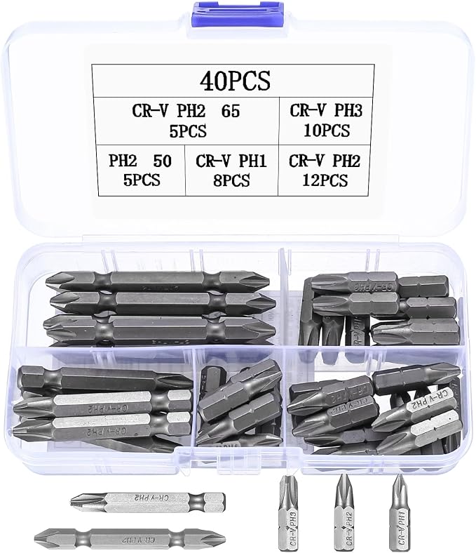 PH Bit Set, 40 Pcs PH1 PH2 PH3 Bits, Phillips Screwdriver Bit Set ...