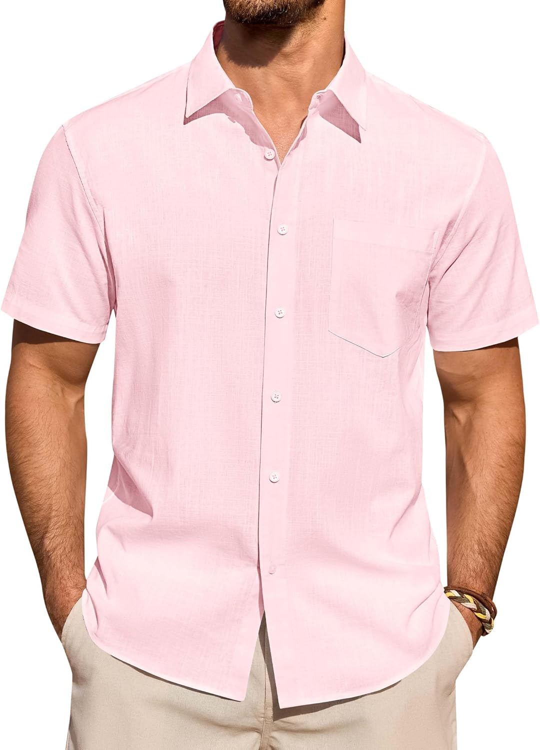 Amazon.com: Lusead Short Sleeve Shirts for Men Linen Button Down Casual ...