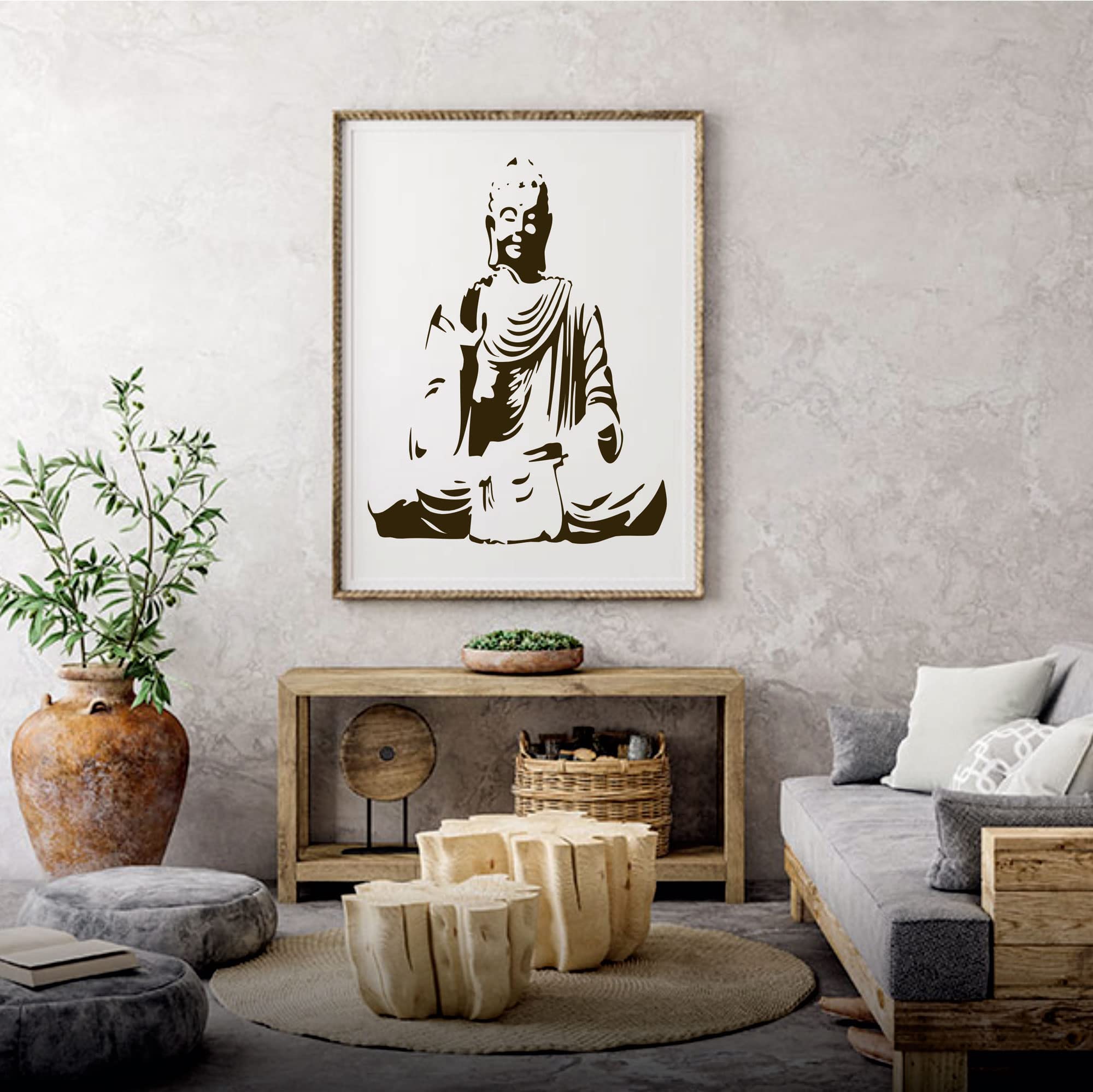 Buddha Schablone Canvas Print Blue Zen Buddha And Flower, Nature In