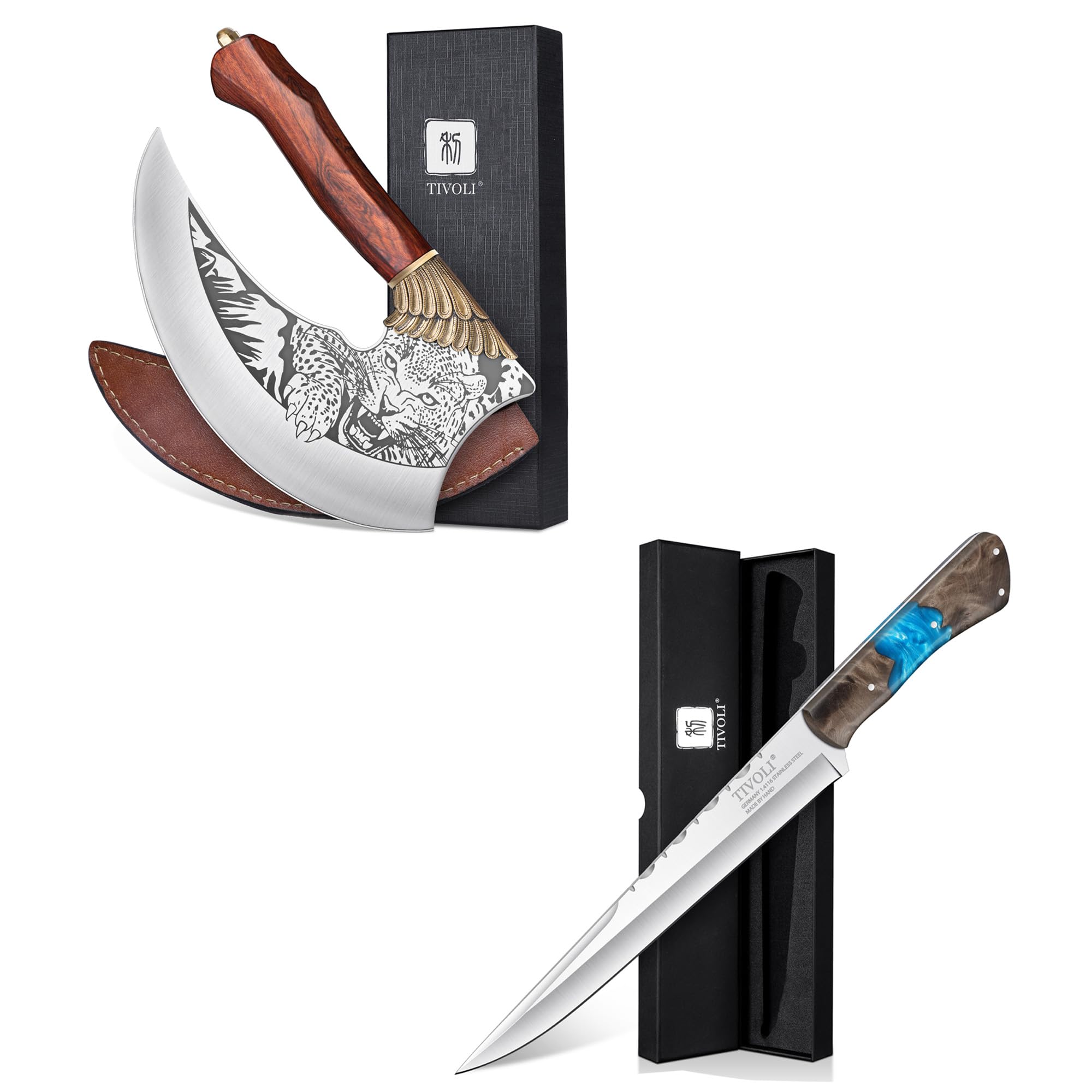 Amazon.com: TIVOLI Kitchen Knife Set, Ulu Knife 9-inch Pizza Cutter Axe ...