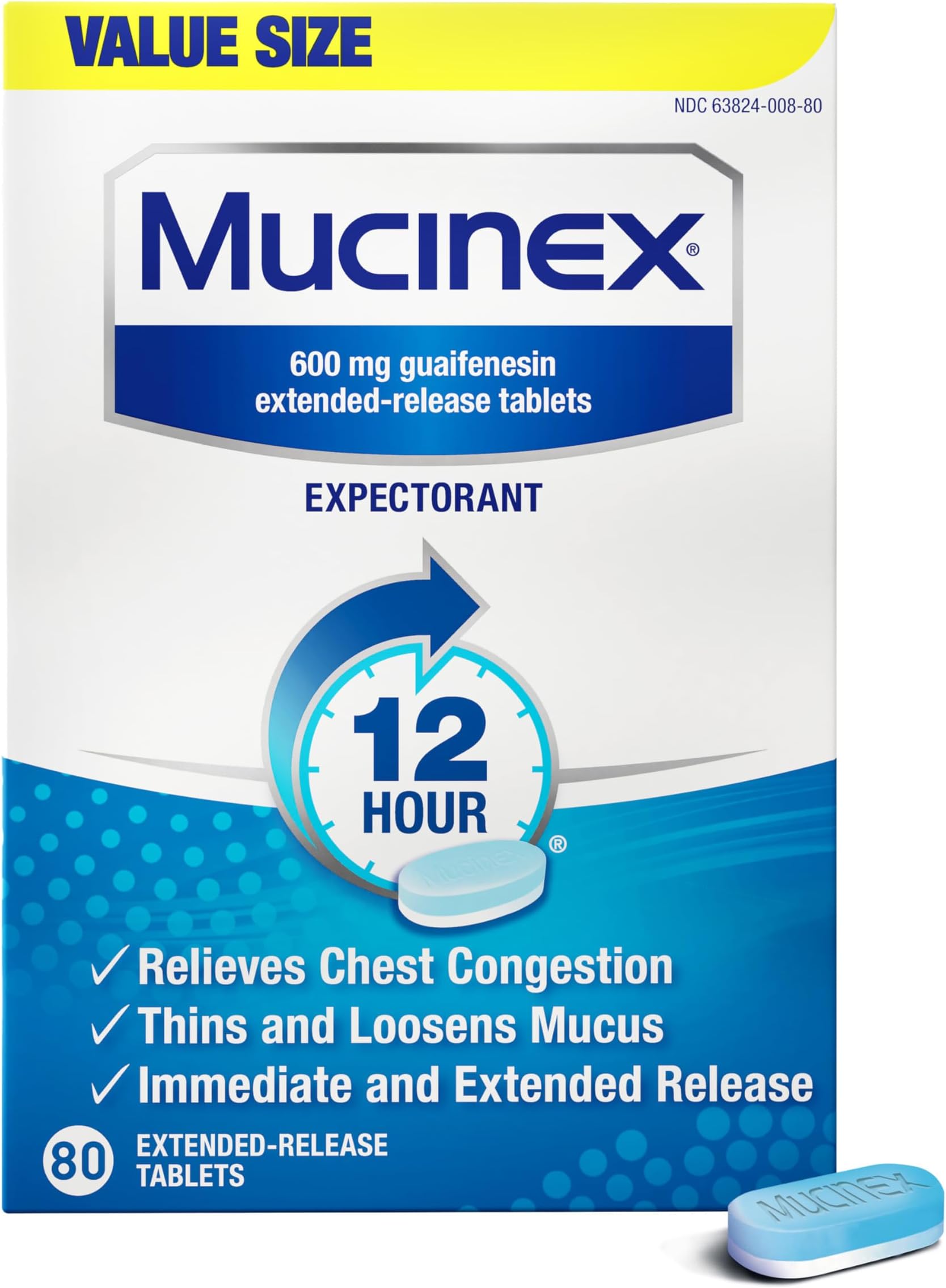 Amazon.com: Mucinex 12 Hour 600 mg Guaifenesin Extended-Release Tablets ...
