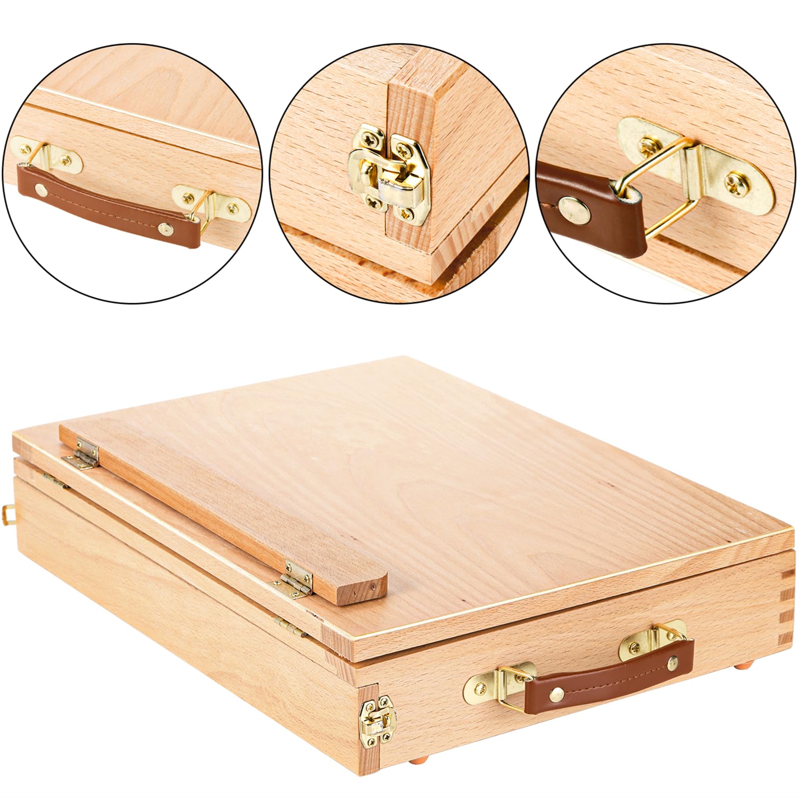 DEAYOU Wood Tabletop Easel Storage Box, Beechwood Portable Sketchbox ...