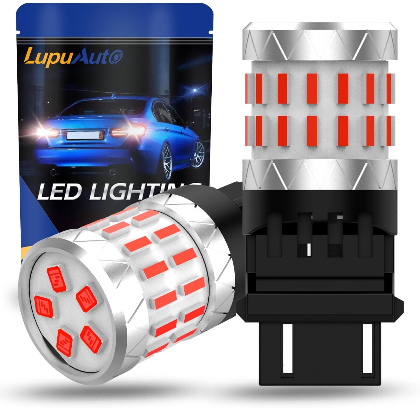 Amazon.com: lupuauto 3157 LED Bulb Red, Super Bright T25 3156 4157 ...