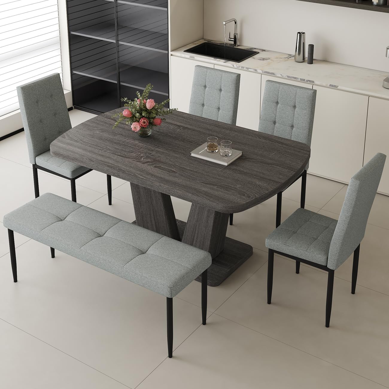 Amazon.com - Merax 63" Modern 6-Piece Dining Table Set with 4 Chairs ...