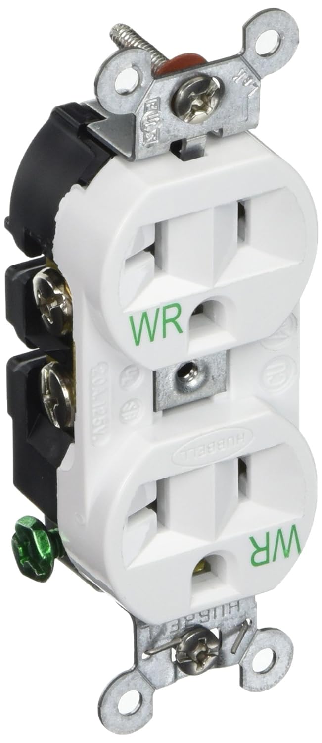 Hubbell 5362WWR Weather Receptacle, Duplex, Hubbell-Pro, 20A, 125V ...