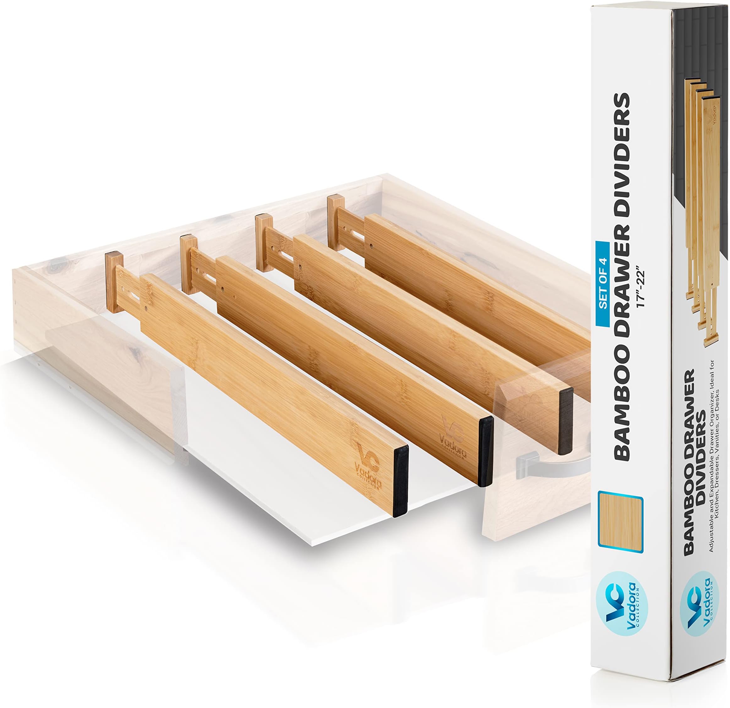 Amazon.com: Adjustable Bamboo Drawer Dividers, Large 17"-22 ...