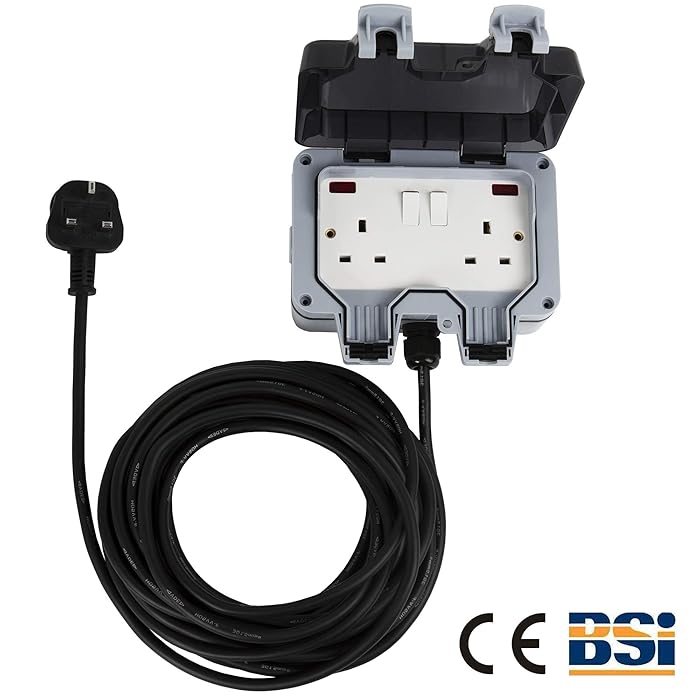 Buy 10M 2 Gang IP66 Waterproof Outdoor 2 Way Extension Lead Socket with ...