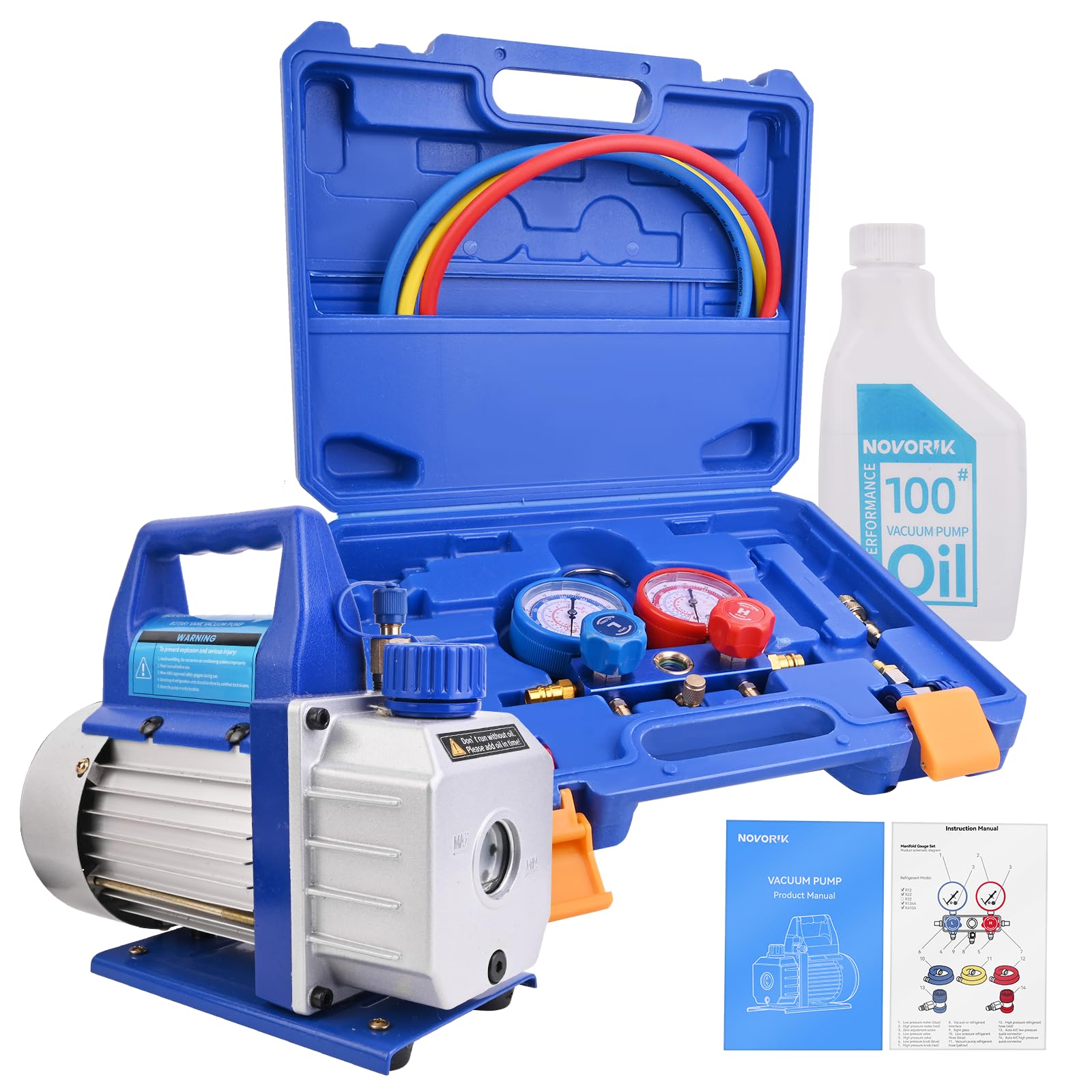 Amazon.com: novorik HVAC AC Pump Vacuum with Manifold Guage Set Vacuum ...