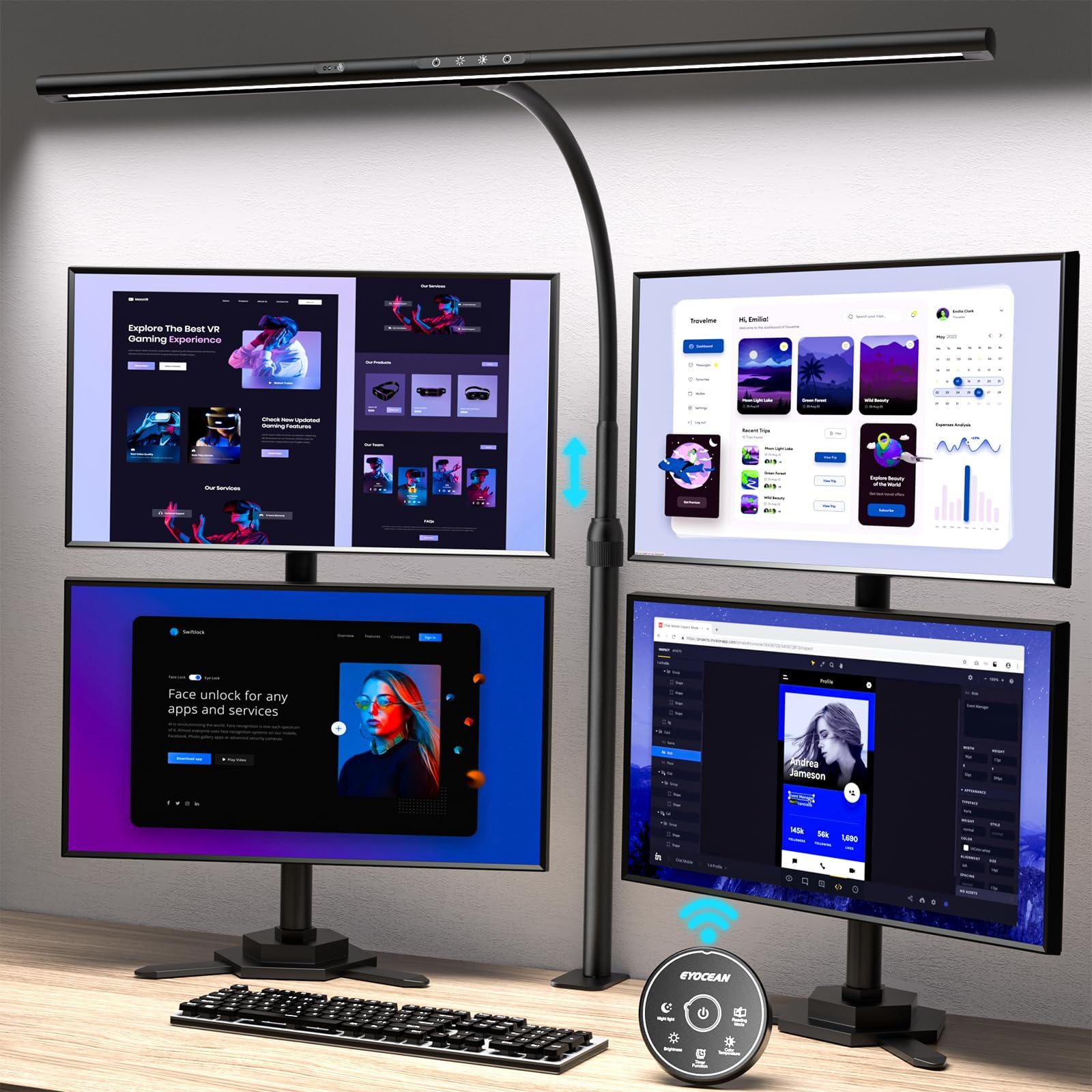 EYOCEAN Desk Lamp with Clamp, 31.5" LED Desk Lamp for Home Office, 24W ...