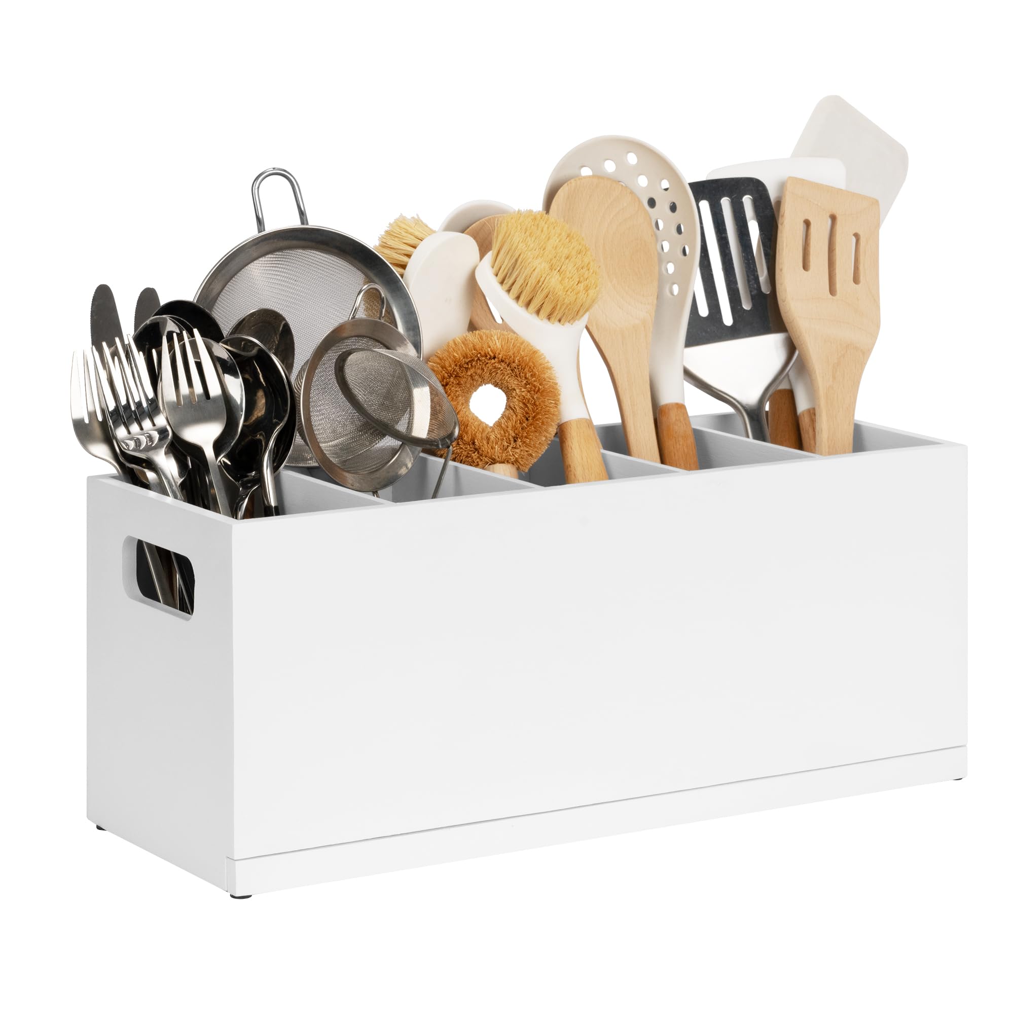 Amazon.com: StorageWorks White Large Bamboo Utensil Organizer, 5 ...