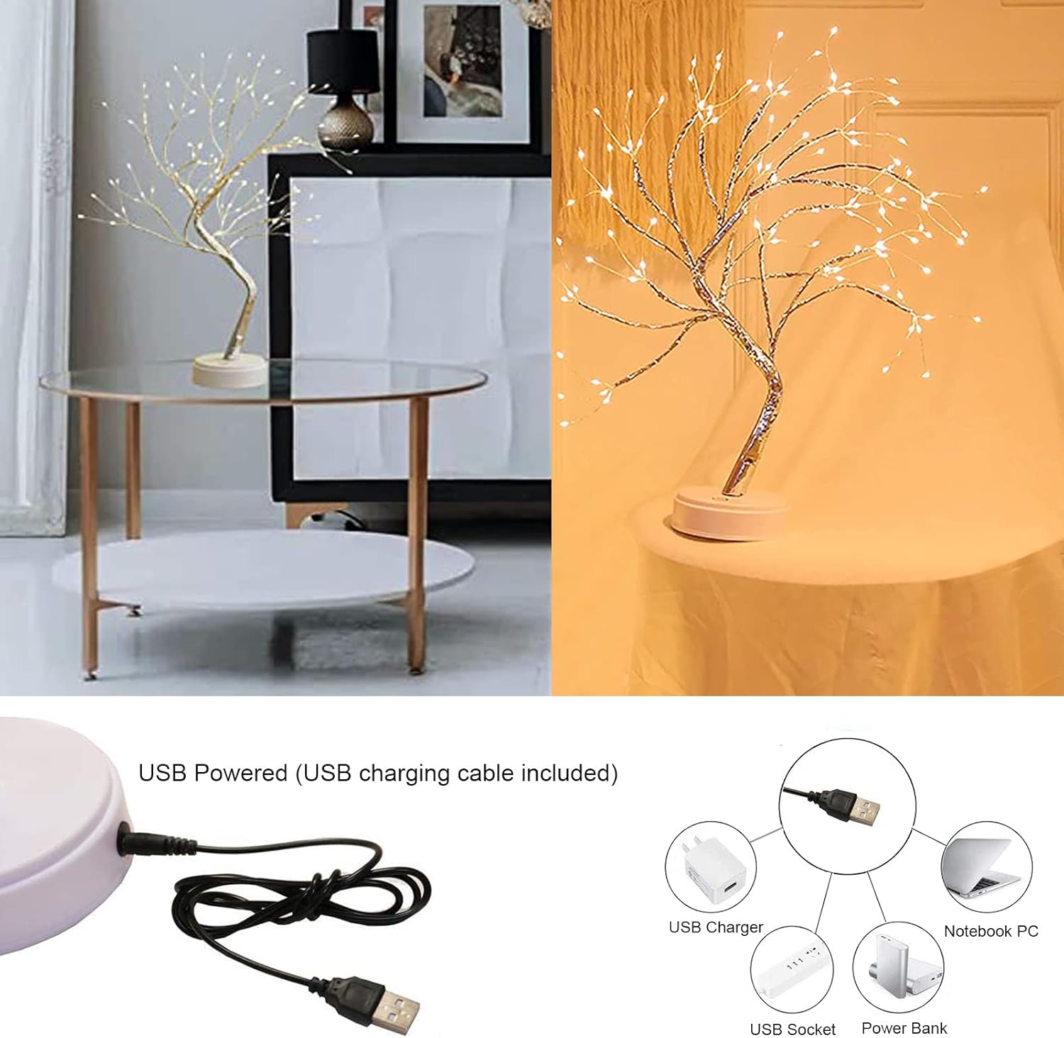 Bonsai Tree Light,108 LEDs Firefly Shimmer Spirit Tree Lamp, USB ...