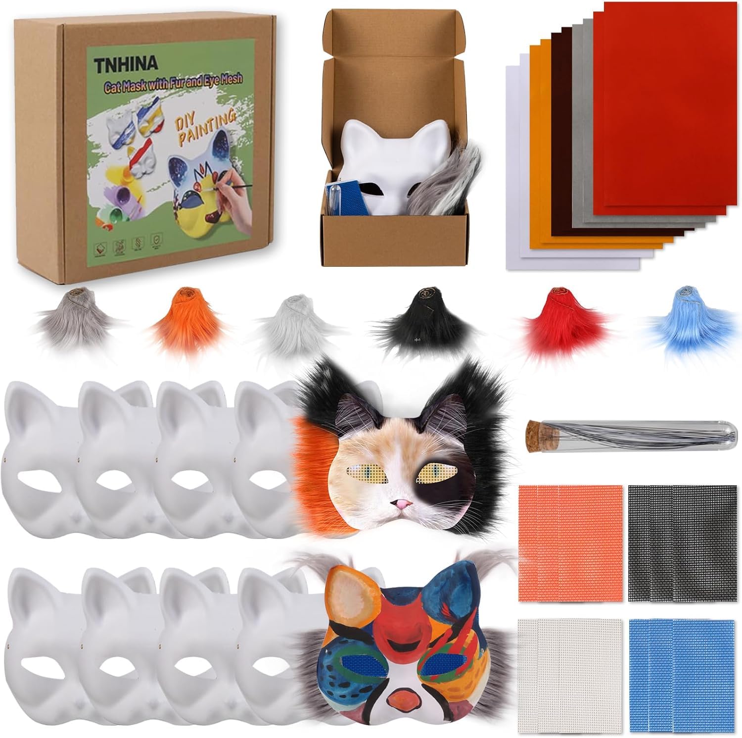 Amazon.com: Cat Mask with Eye Mesh Fur Beard and Felt Fabric Sheet,98 ...