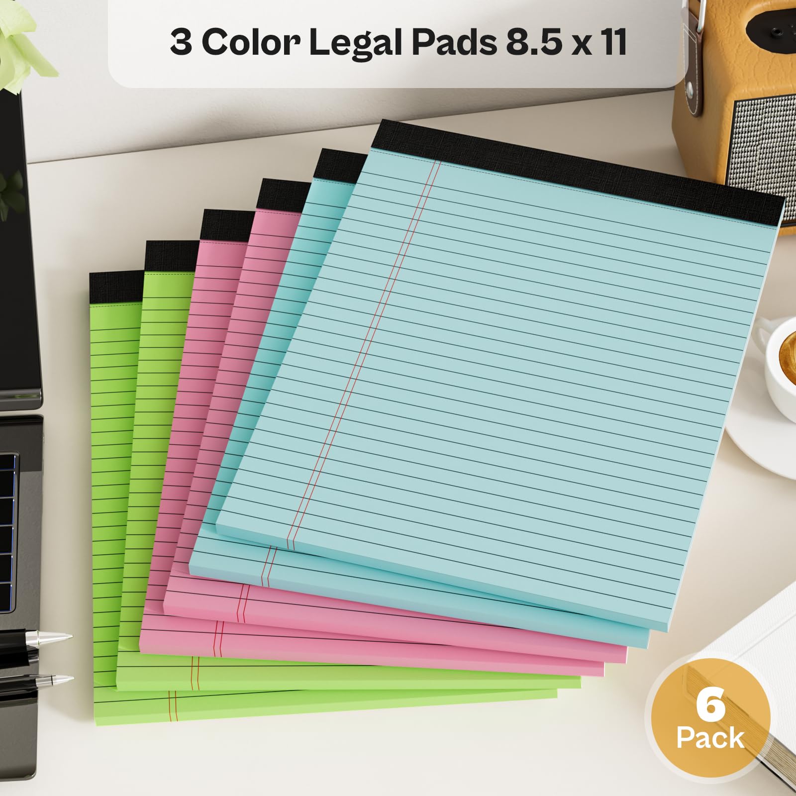 Colored Paper Legal Pads 8.5 X 11 Colored Notepad, 12 Pack Wide Ruled ...