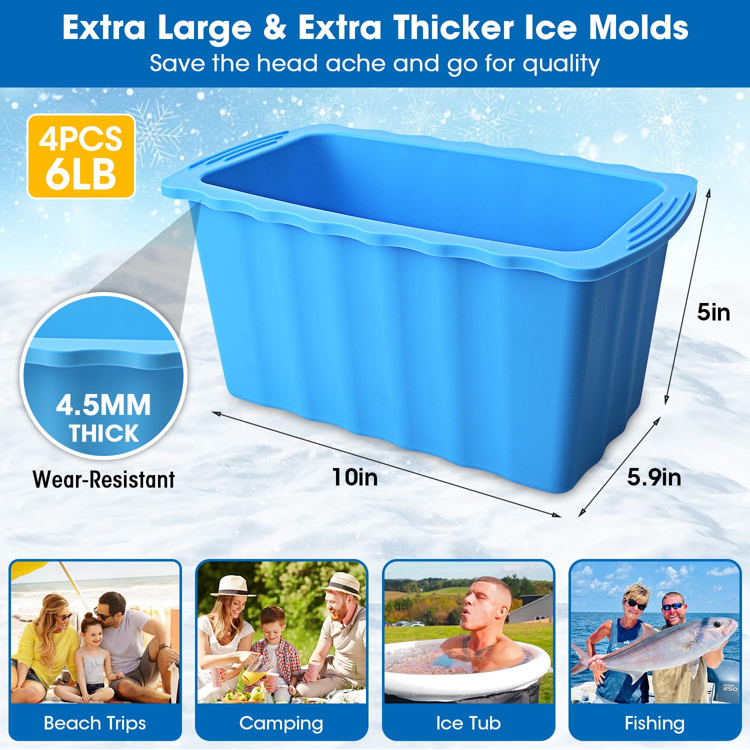 Snapklik.com : 4P Extra Large Ice Block Molds For Ice Bath Tub Cold ...