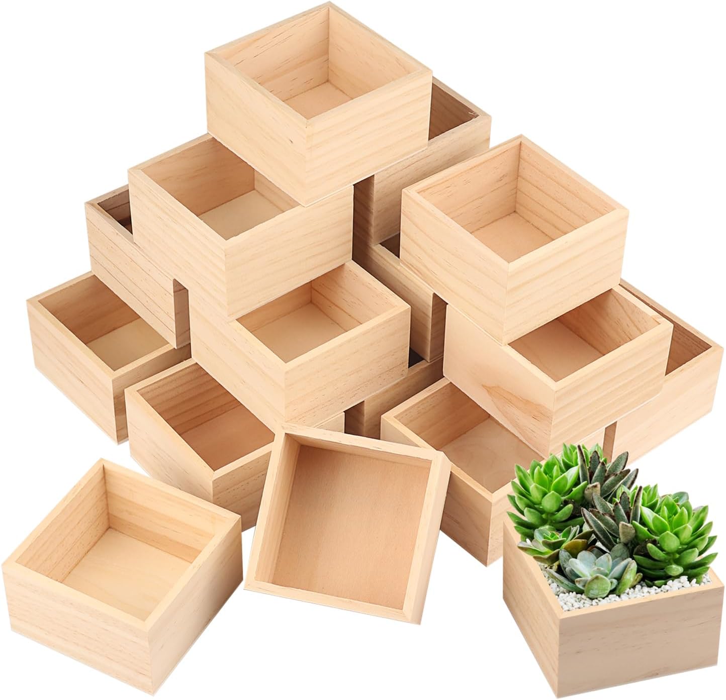 Amazon.com : 10 Pack 4 Inch Square Wood Box Unfinished Small Wooden ...