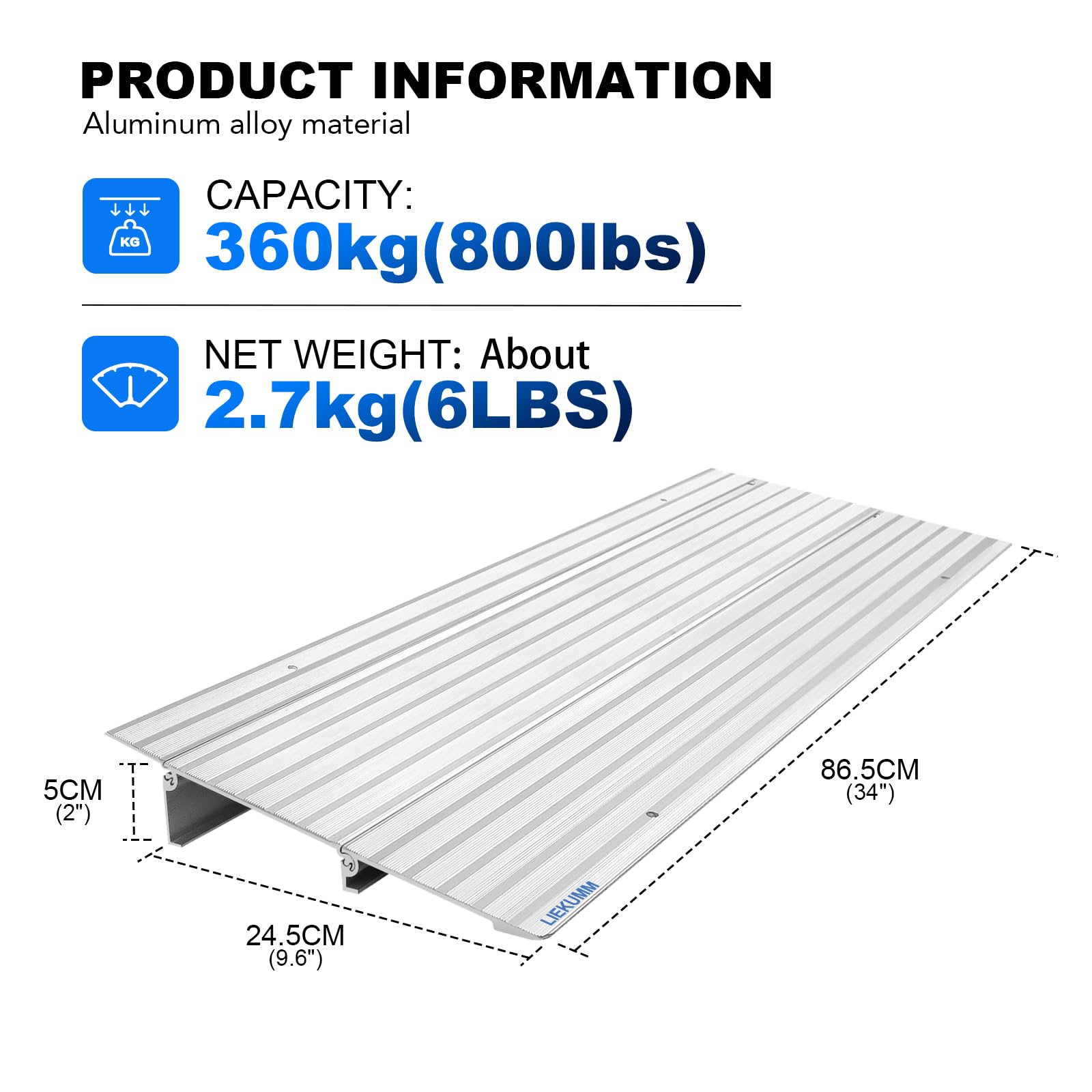 LIEKUMM 5cm Rise Threshold Ramp, 360KG Capacity Non-Slip Door Threshold ...