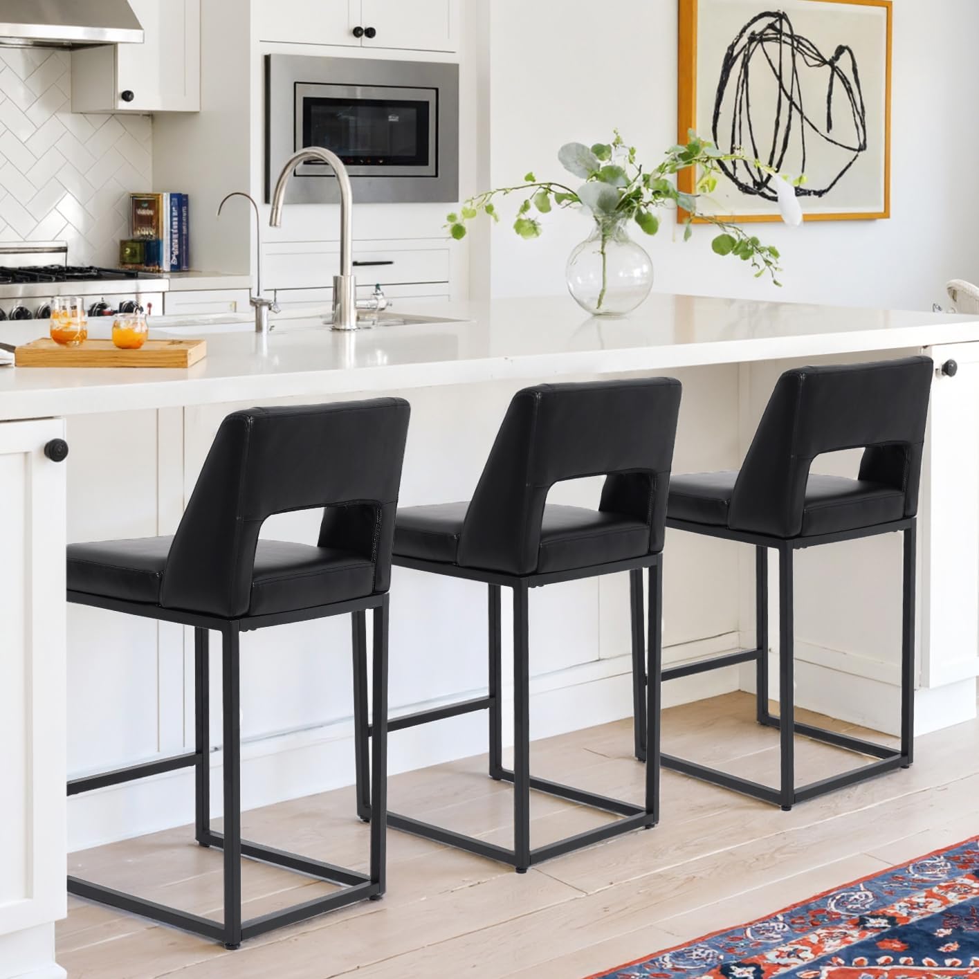 Amazon.com: RNKSFX Counter Height Black Bar Stools Set of 3 for Kitchen ...