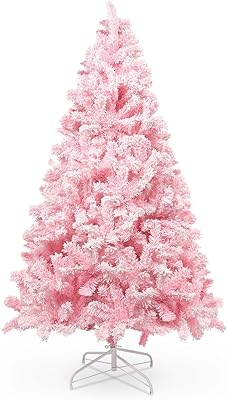 Amazon.com: MUPATER 6ft Snow Flocked Christmas Tree Pre-lit, Pink ...