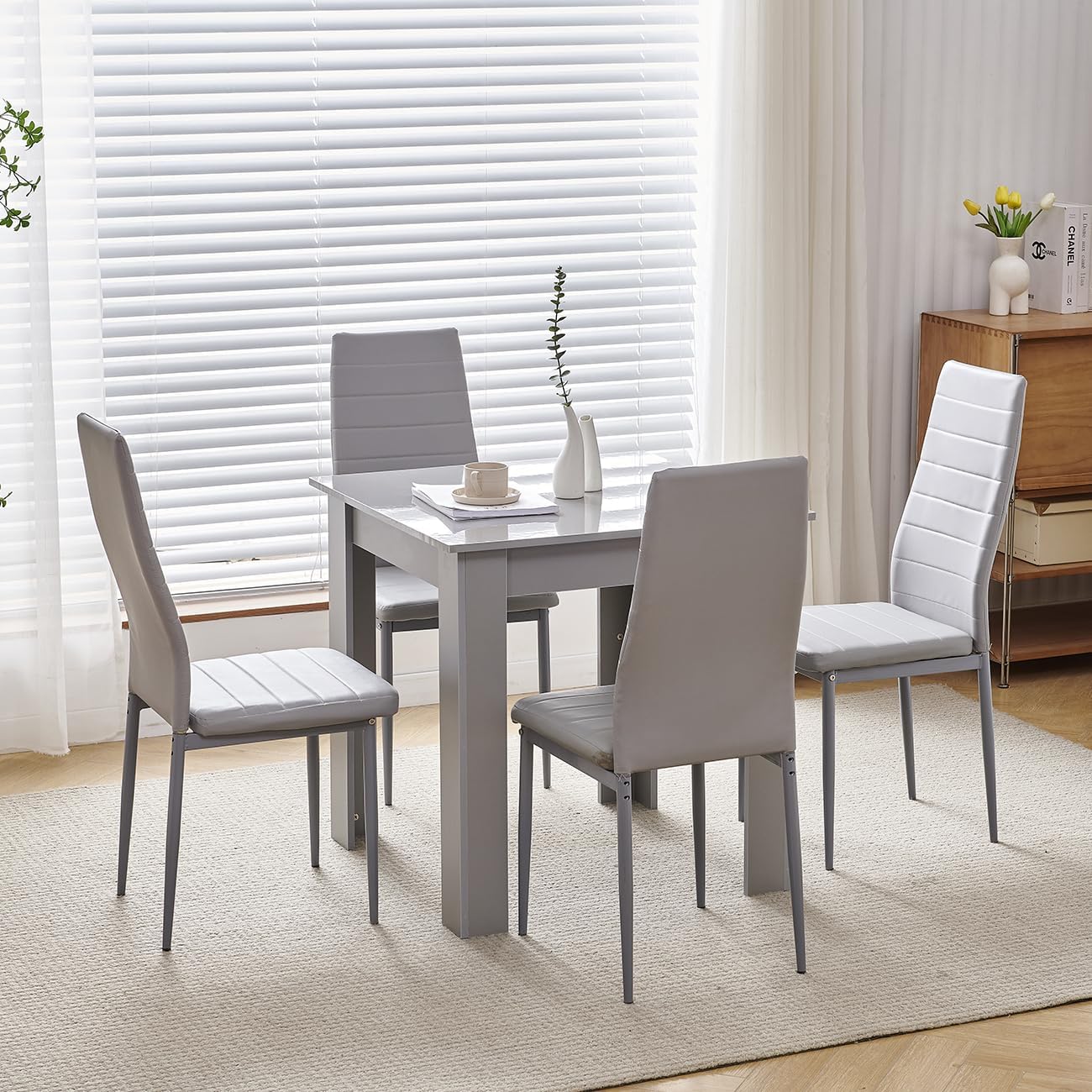 Redd Royal Wood Dining Room Table and Chairs Set of 4 for Small Space ...