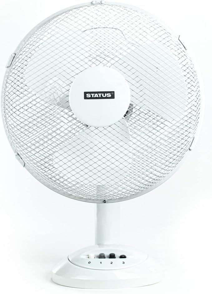 Status Desk Fan, 12 Inch Oscillating White Portable Fan, 3 Speed ...
