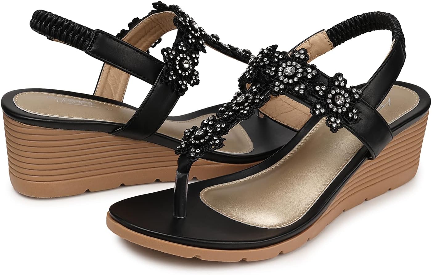 Amazon.com | SHIBEVER Womens Wedge Sandals Flower Elastic Ankle Strap ...