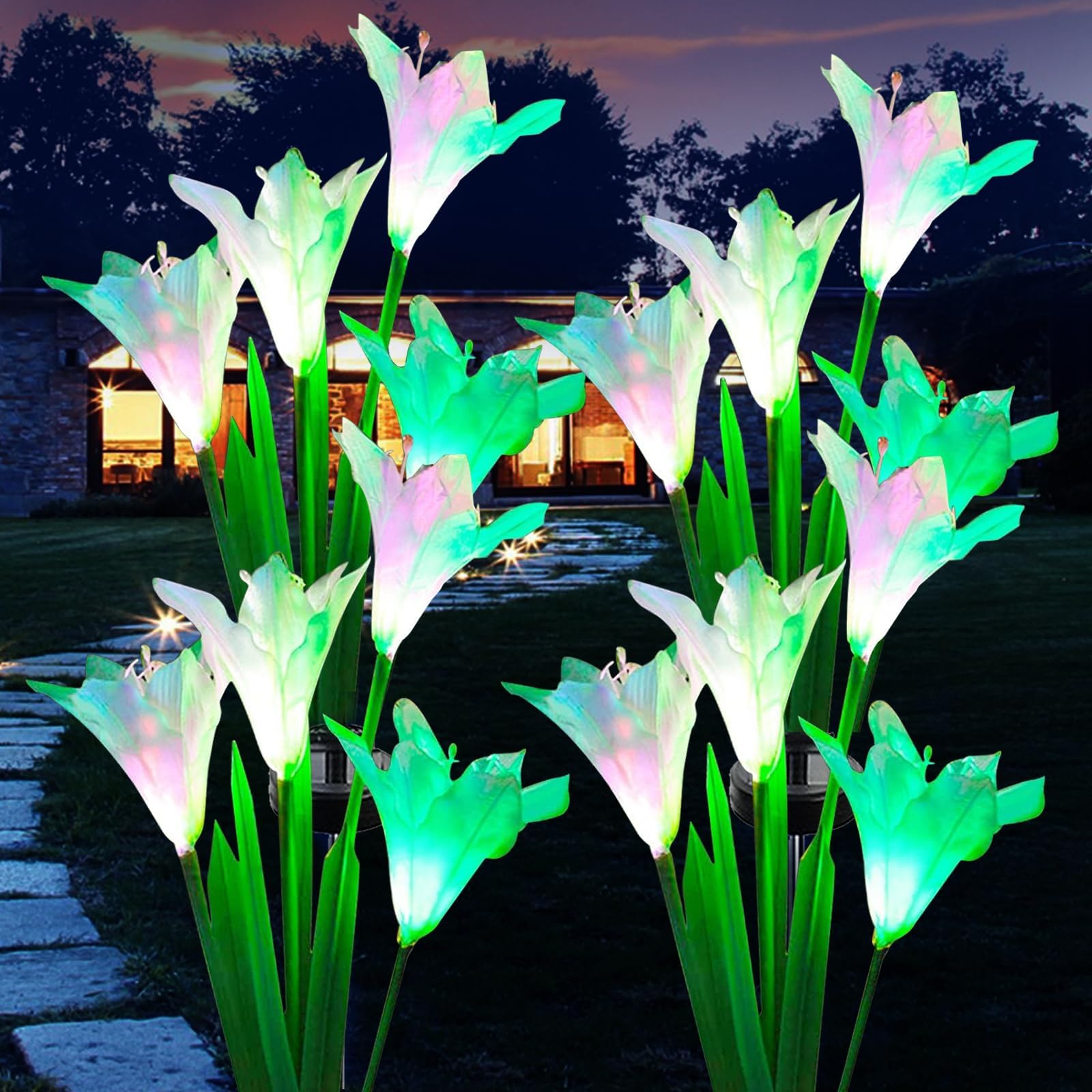 XVZ Solar Lights Outdoor Garden, 4 Pack Outdoor LED Solar Lily Flowers ...