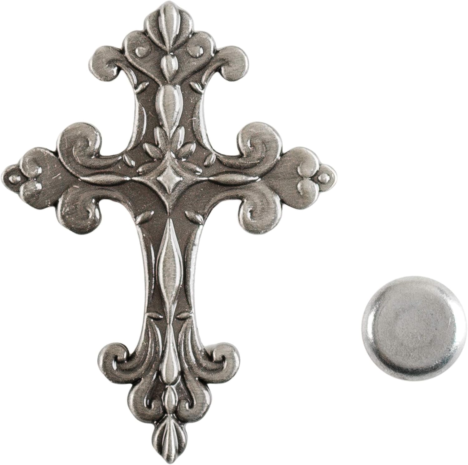 Amazon.com: Dicksons Ornate Silvertone Cross 2 inch Alloy Magnetic ...