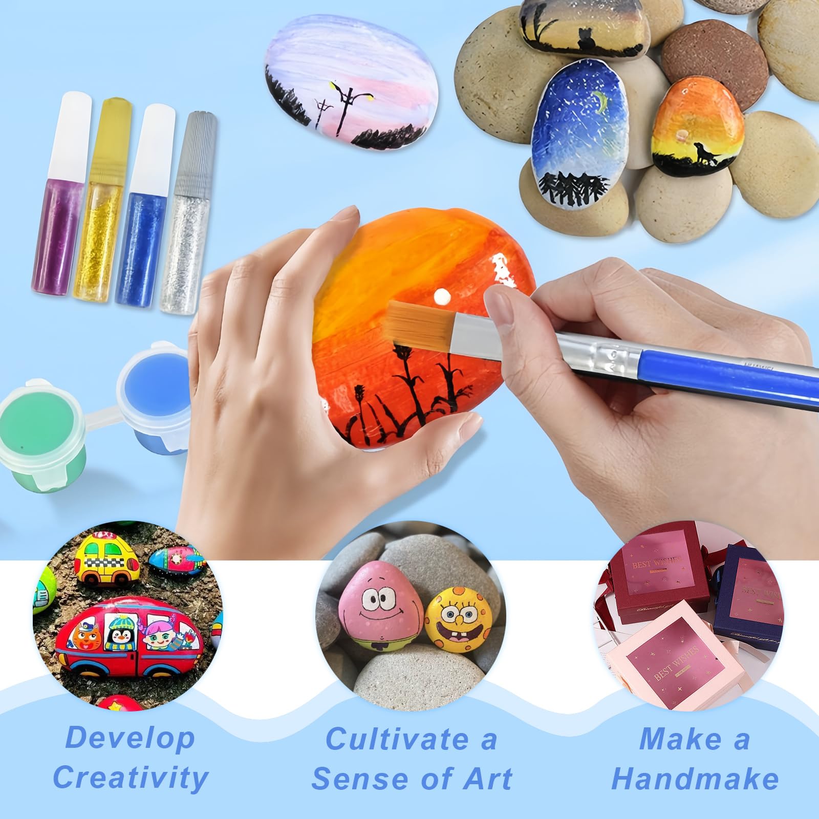 Snapklik.com : 80 Pcs River Rocks For Painting, 1.2-2 Inch River Rocks ...