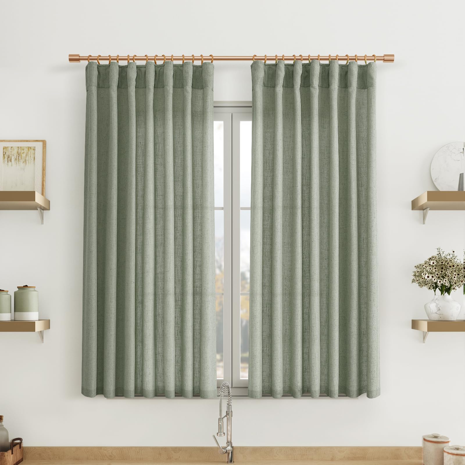 Amazon.com: Joywell Sage Green Small Window Kitchen Curtains 45 Inch ...