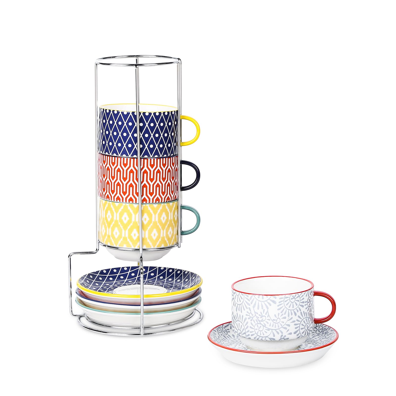 Amazon.com | Selamica Ceramic Cappuccino Cups with Saucers and Metal ...