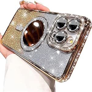 Amazon.com: Changjia Magnetic Glitter Case for iPhone 16 Pro Max,[Compatible with MagSafe ...