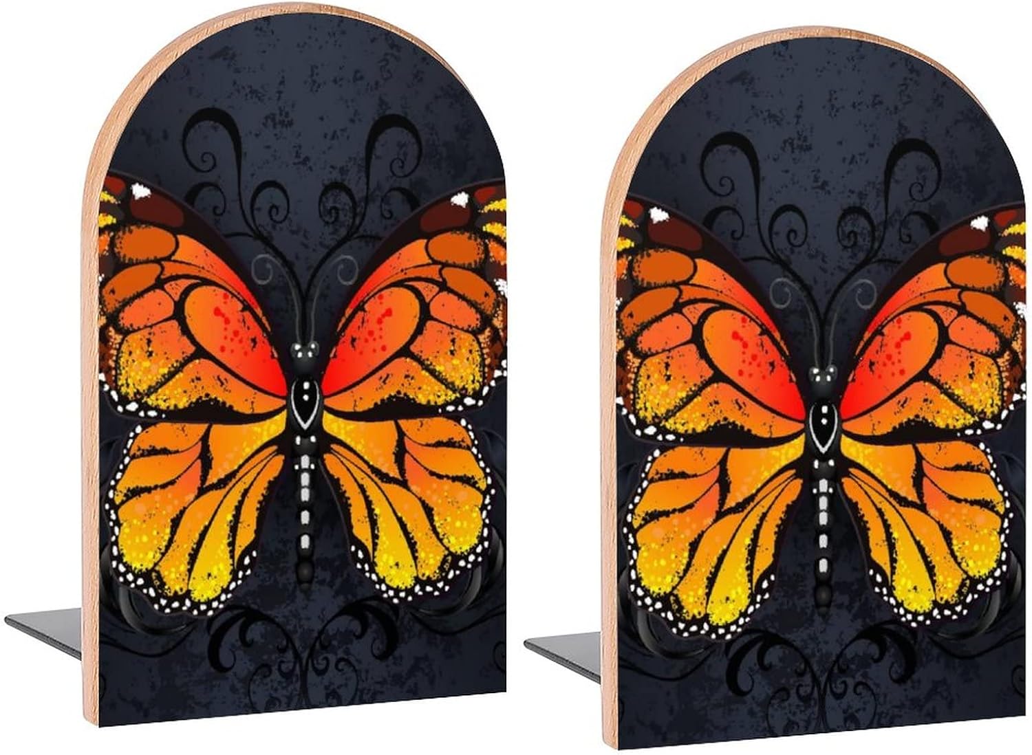 Amazon.com: Orange Monarch Butterfly Book Ends Decorative Wood Bookends ...