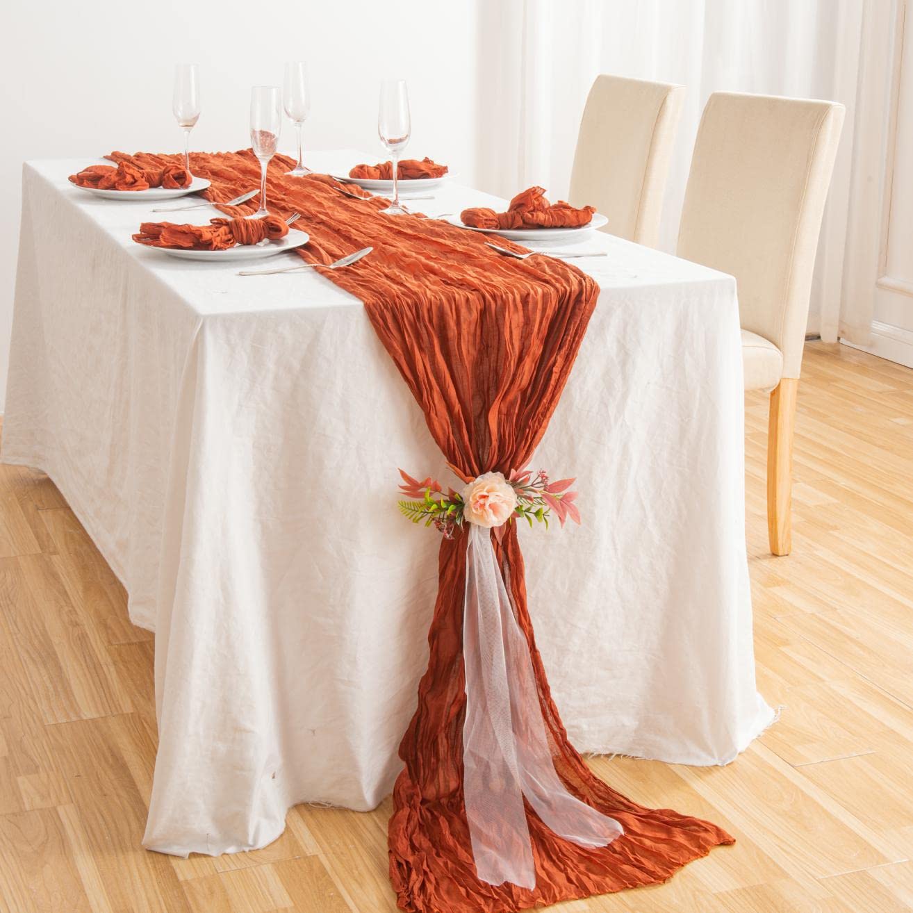 Buy HASTHIP® Chiffon Table Runner for 6 Seater Dining Table, Wrinkle ...