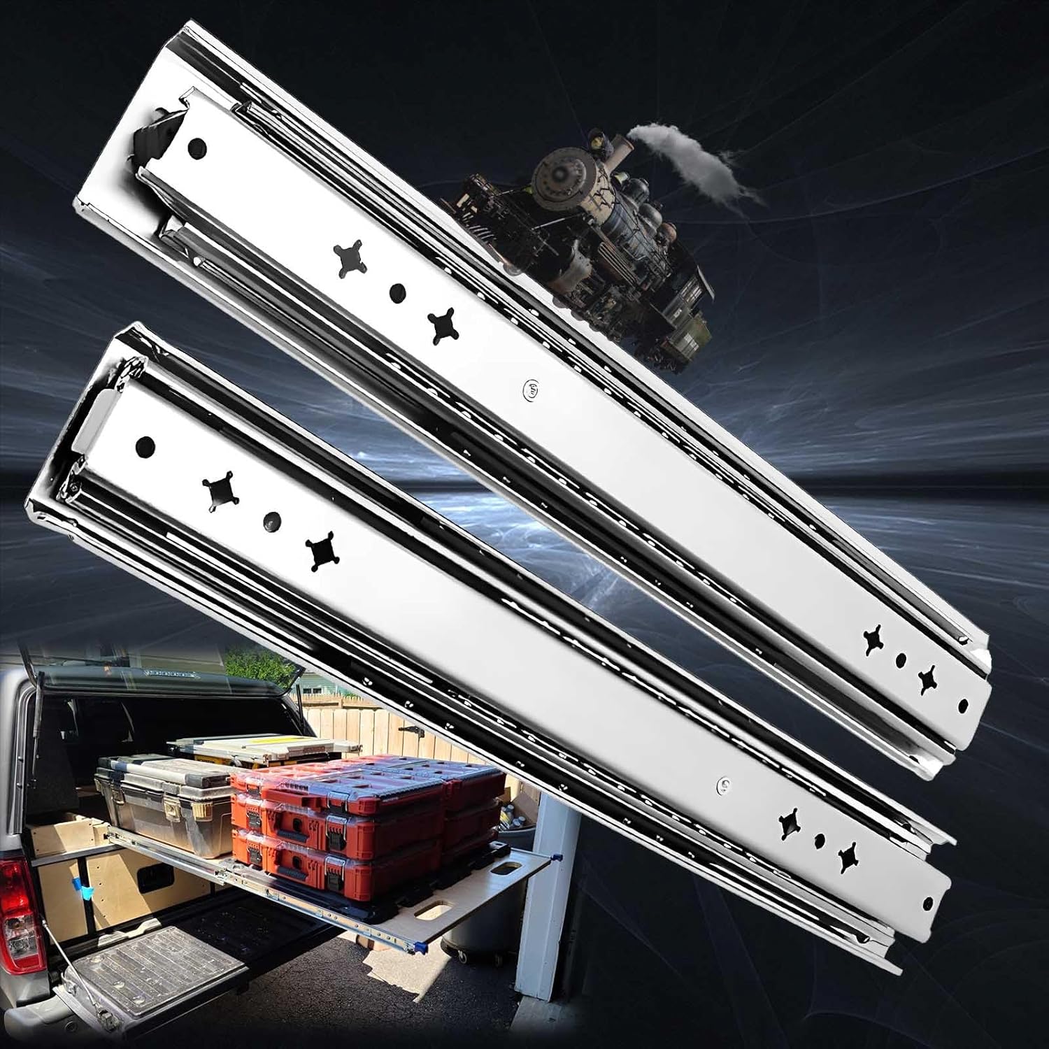 10-60 Inch 3-Section Full Extension Ball Bearing Side Mount Drawer Slides, 260 LB Capacity ...