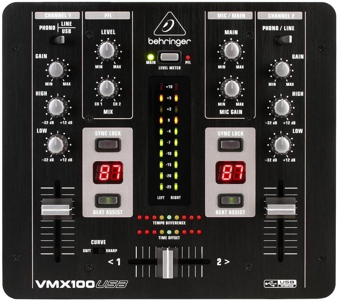 Behringer PRO MIXER VMX100USB Professional 2-Channel DJ Mixer with USB ...