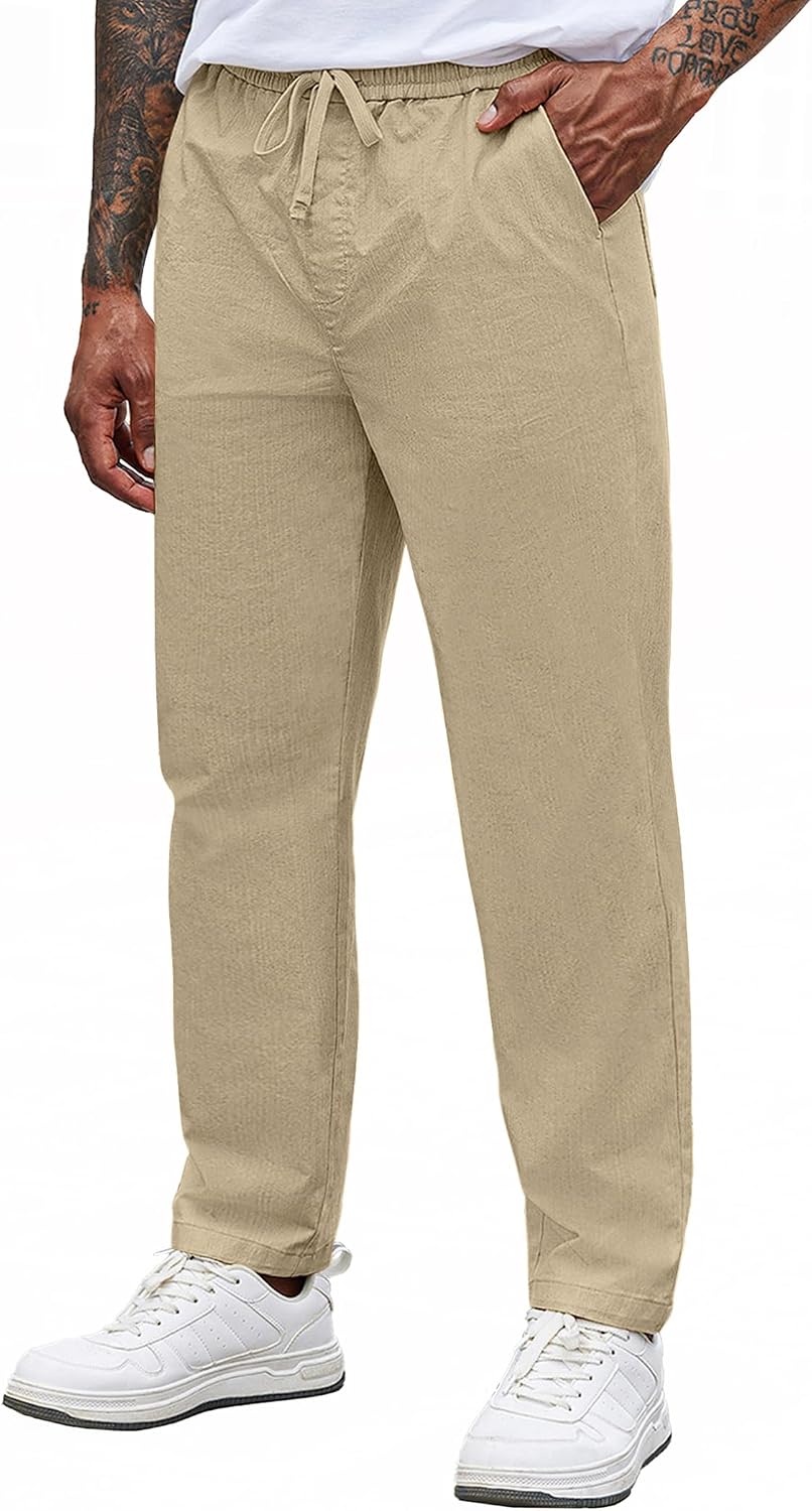 COOFANDY Mens Casual Pants Elastic Waist Drawstring Chino Pants Cotton ...