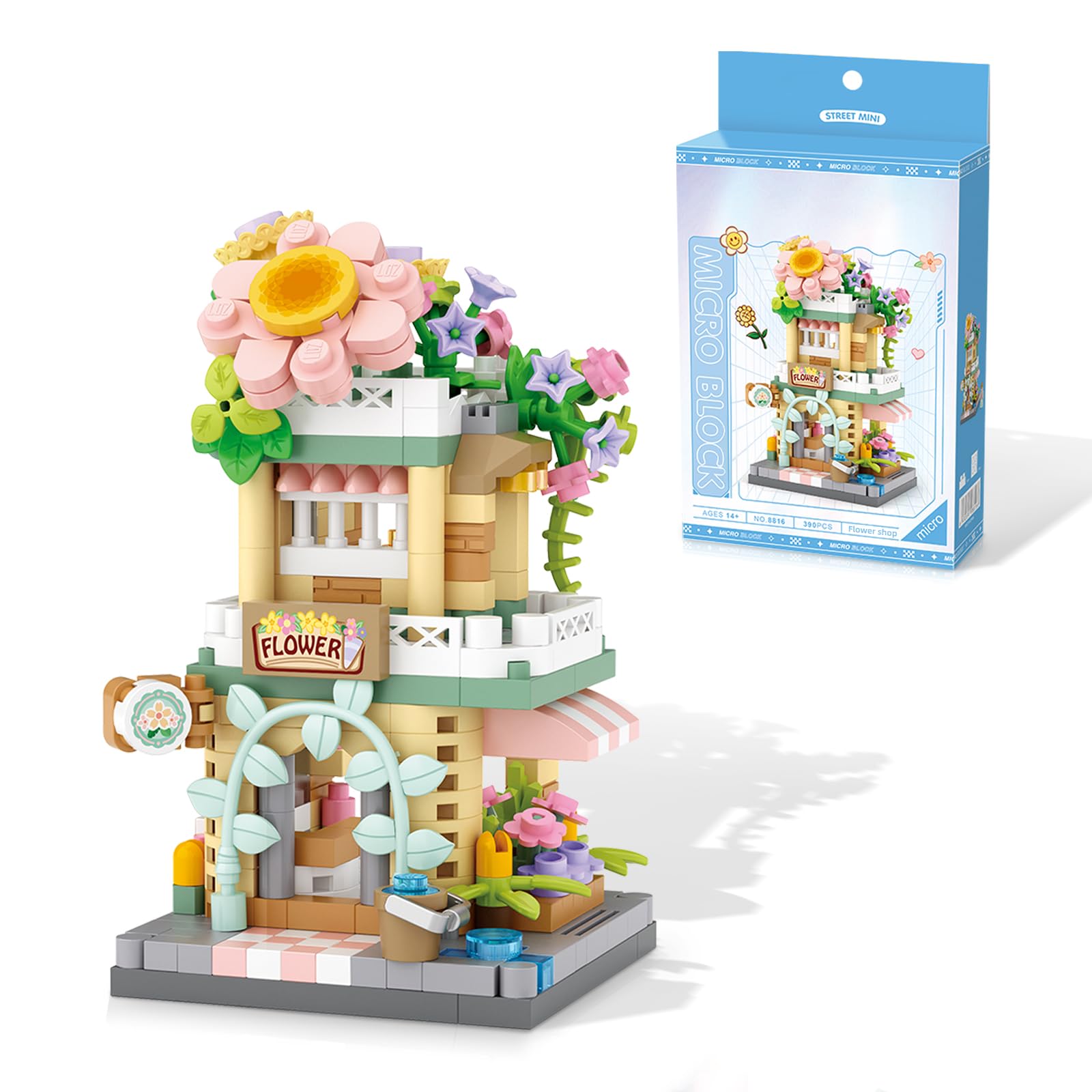 Amazon.com: Flower Shop Mini Building Block Set, Pink Blossom House ...