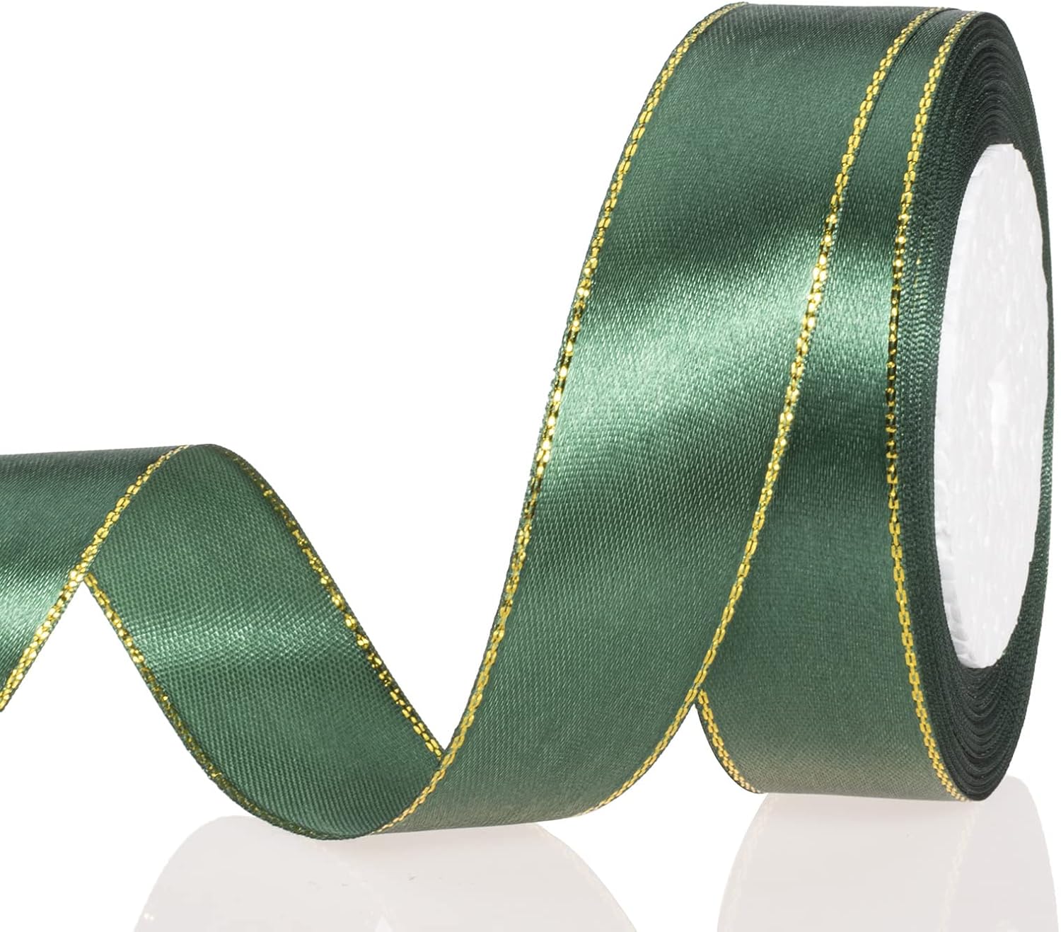 Amazon.com: YASEO 25 Yards 1 Inch Dark Green Satin Ribbon with Gold ...