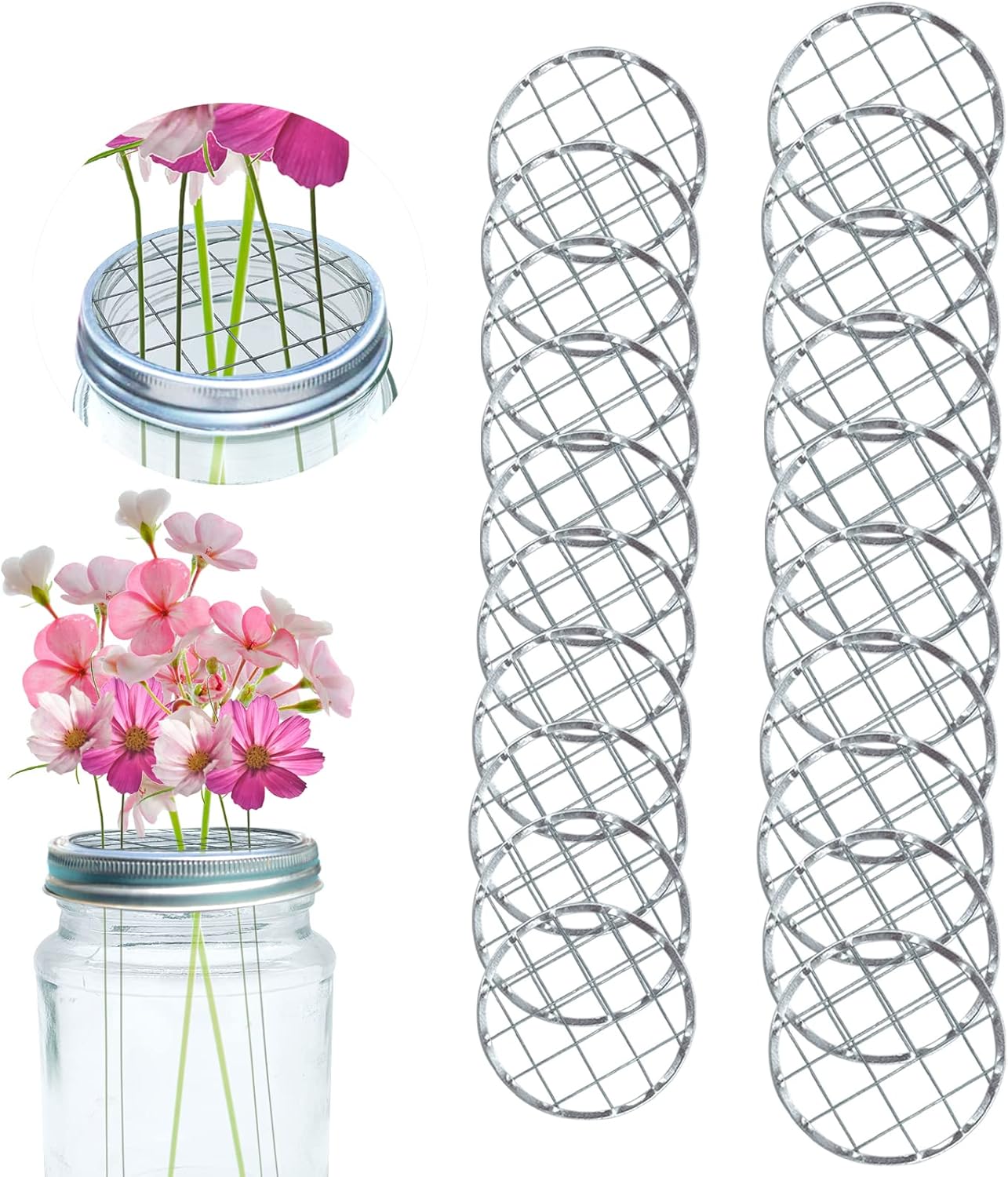 Amazon.com: 20 PCS Mason Jar Flower Insert Metal Flower Lid Insert ...