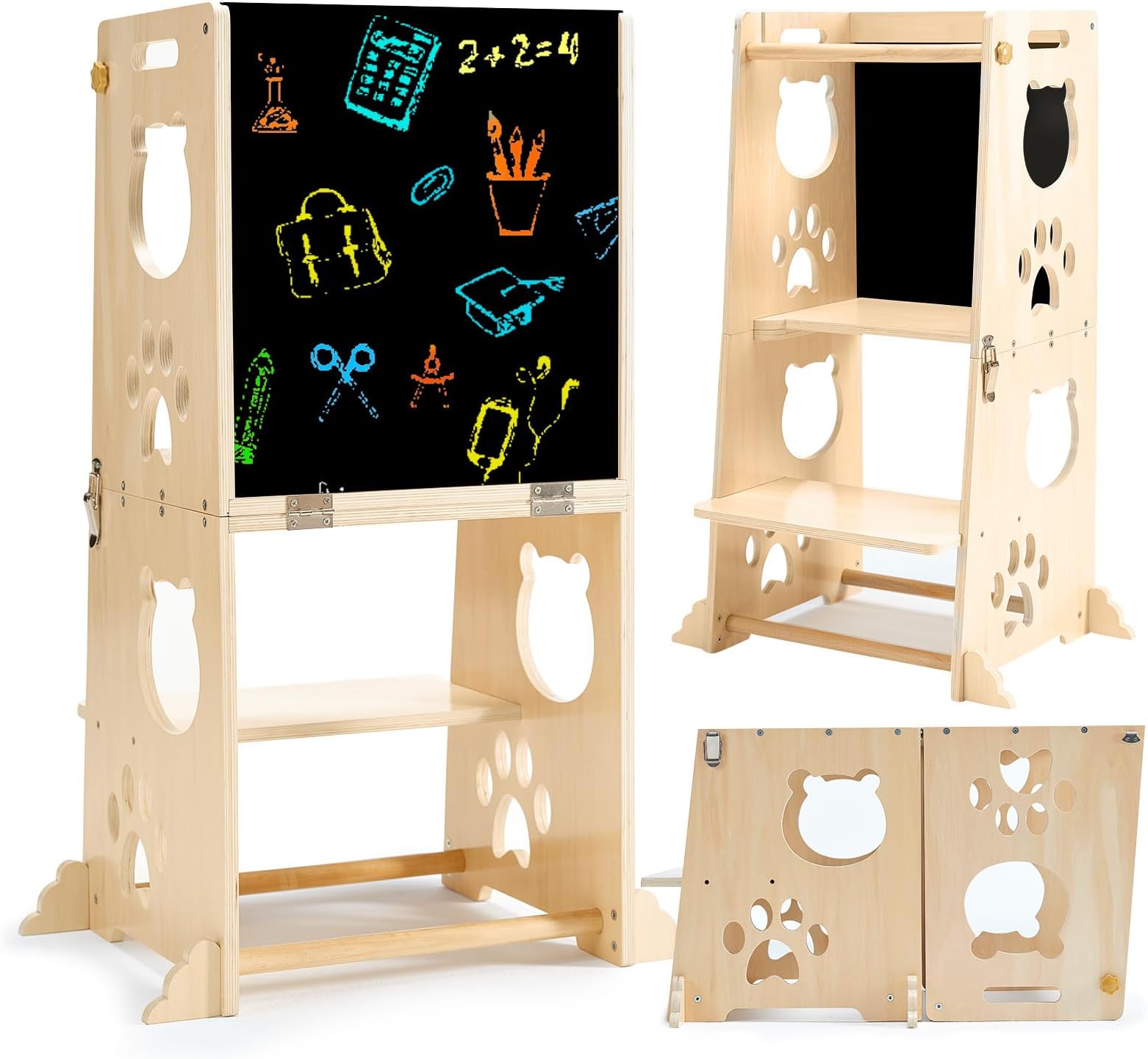 Amazon.com: Kids Kitchen Step Stool, XiaZ Natural Bamboo Toddler Tower ...