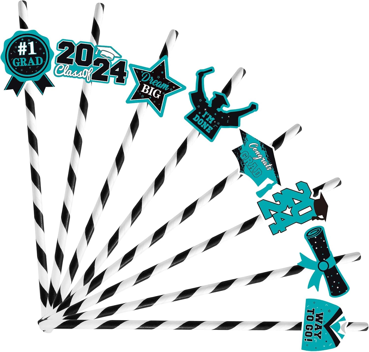 Amazon.com: YQUQWN, 24 Pcs Teal Graduation Paper Straws 2024 ...