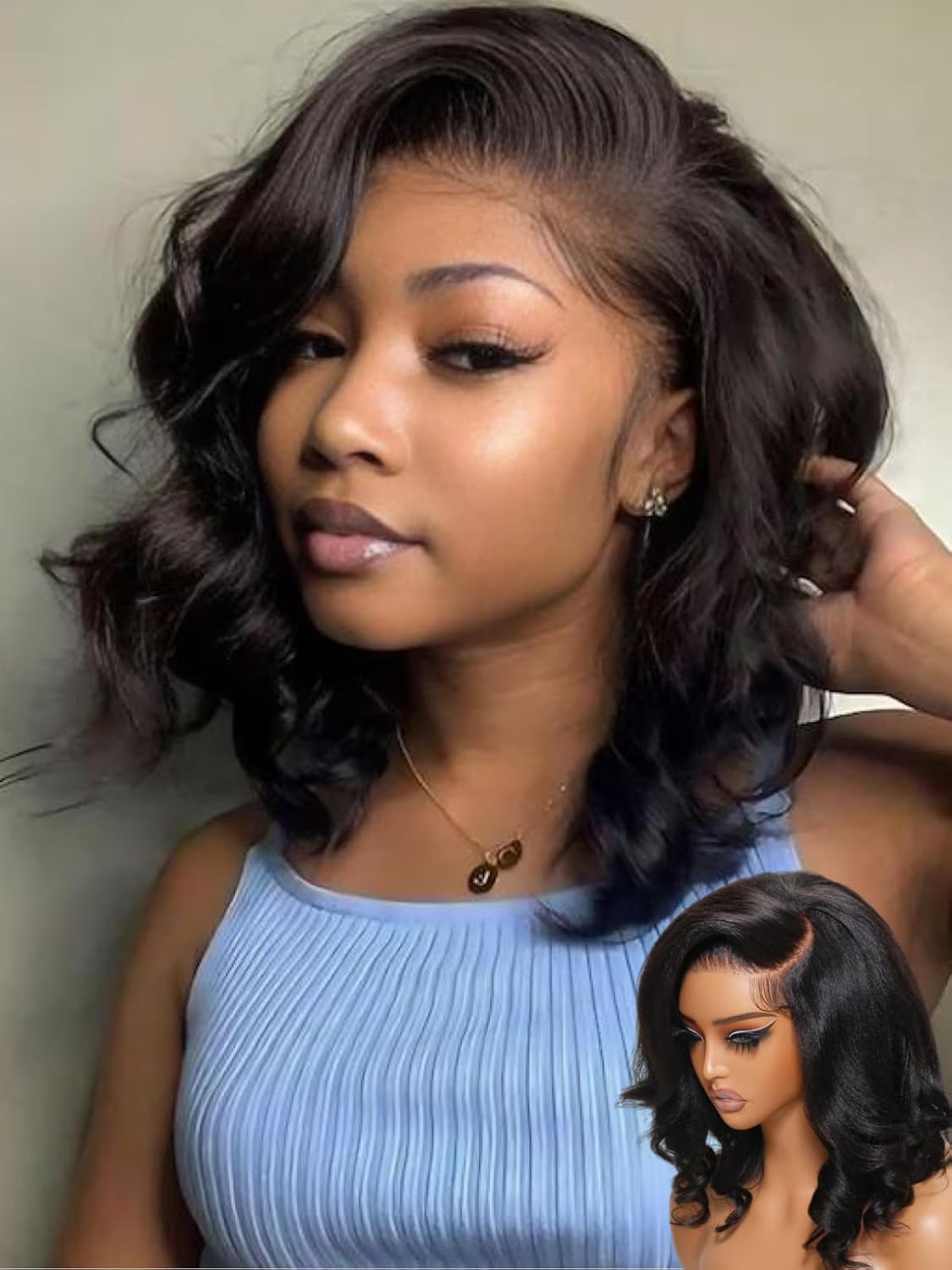 Amazon.com : UNICE Light Yaki Loose Wave Bob Wig human Hair Bye Bye knots 13x4 HD Lace Glueless ...