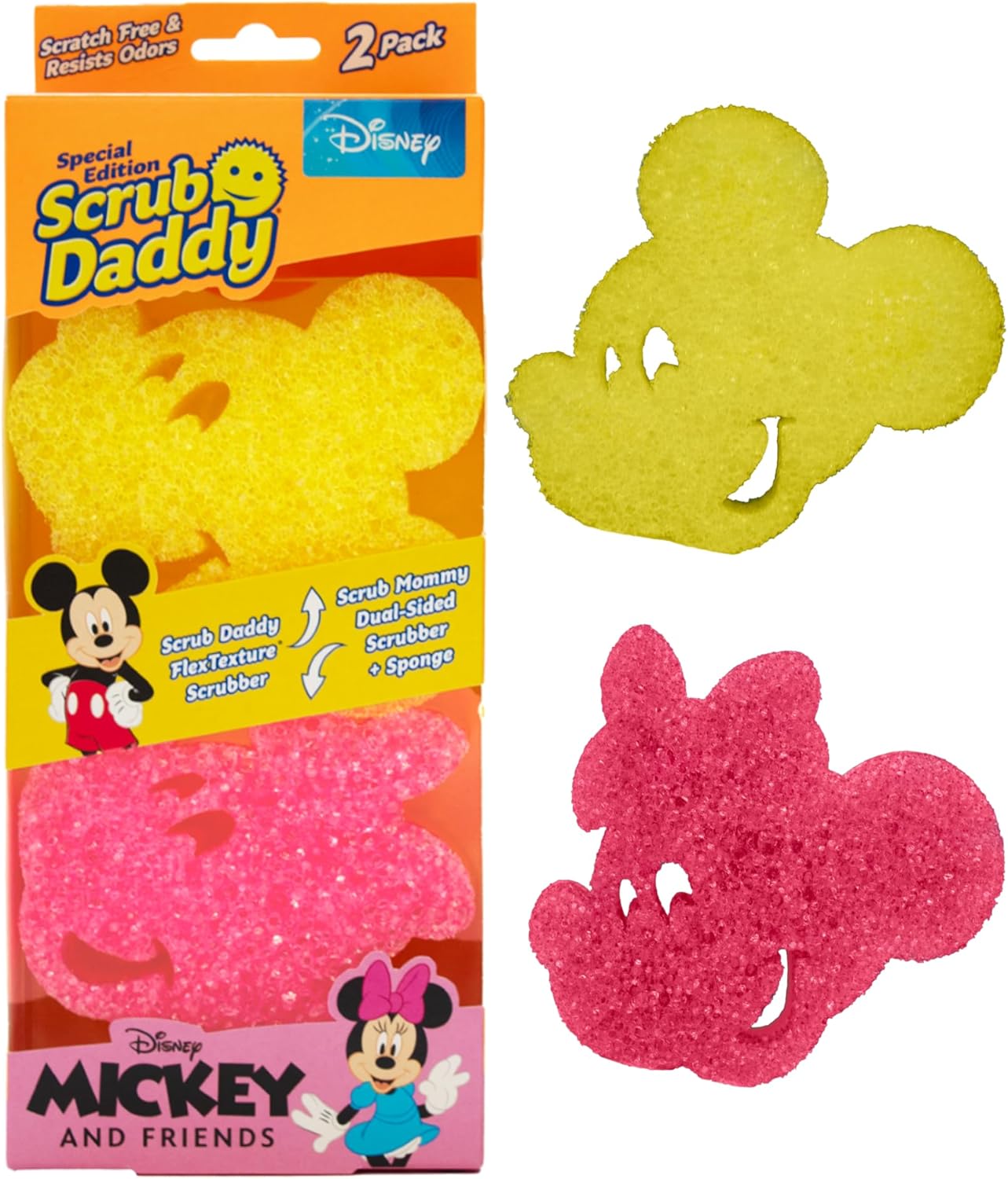Scrub Daddy Disney Mickey Mouse & Minnie Mouse Washing Up Sponge Twin ...