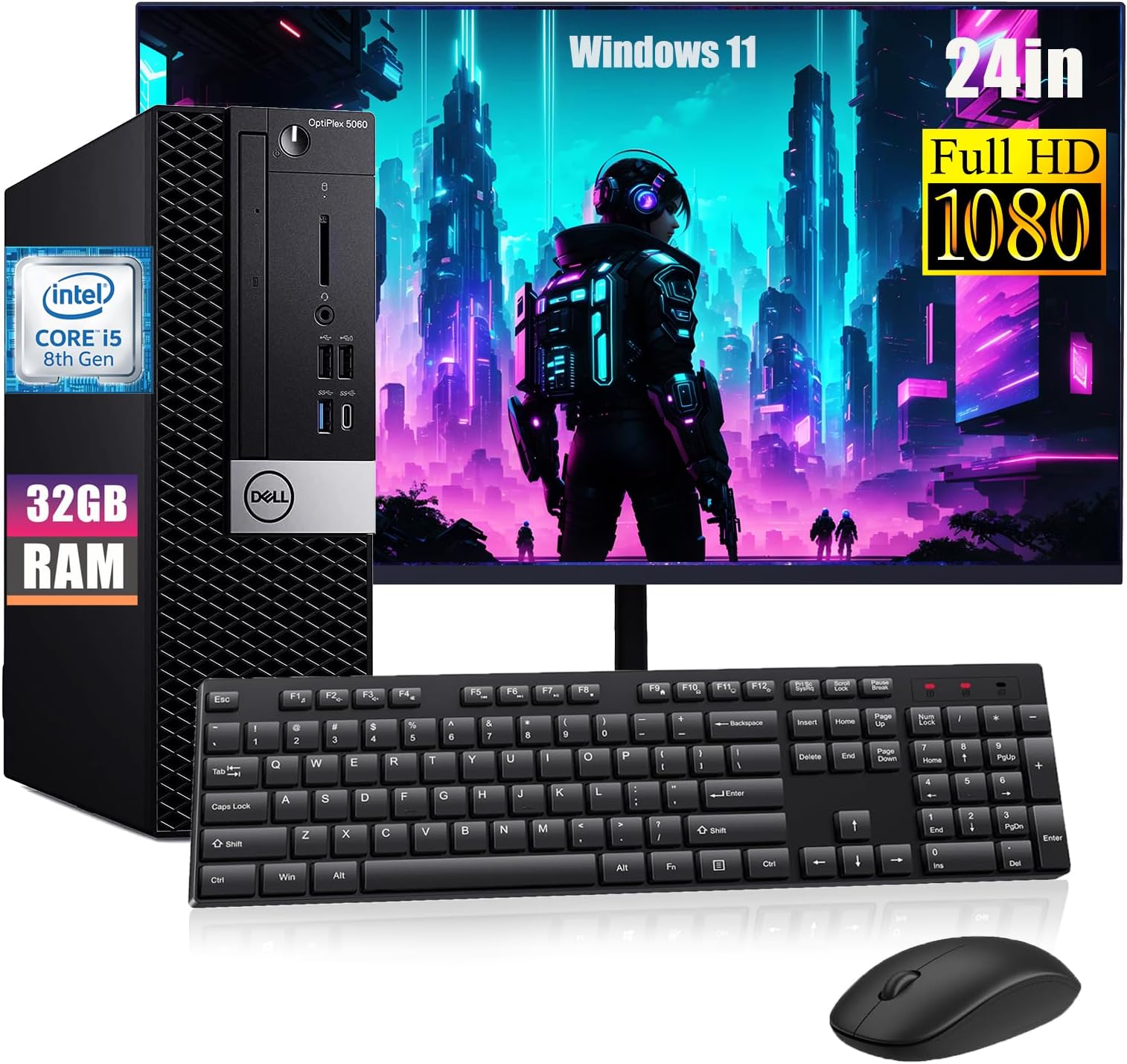 Amazon.com: Dell Optiplex 5060 SFF Desktop Computer PC with 24" FHD ...