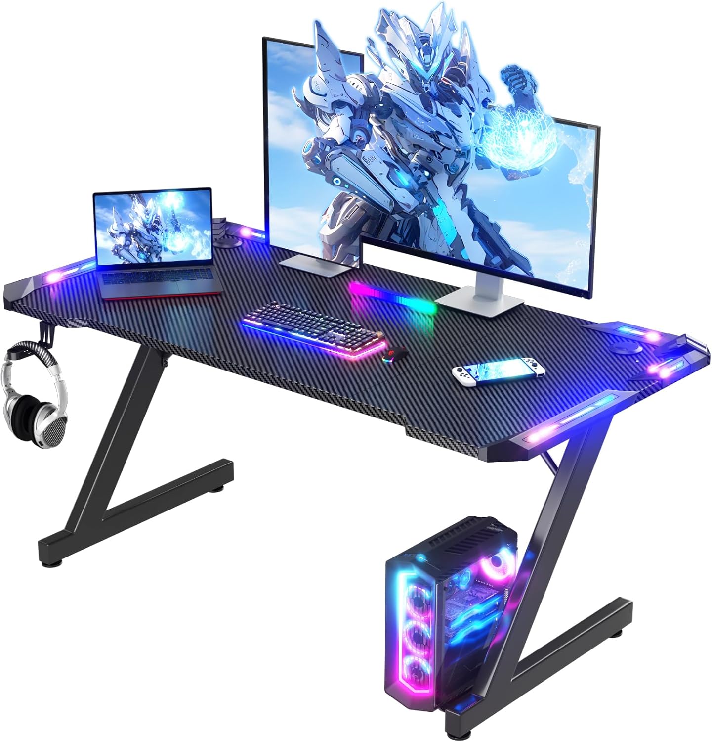 Homall Gaming Desk with LED Lights, 120 x 60cm RGB Gaming Table Z Shape ...