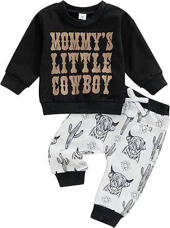 Amazon.com: Omkzanbi Western Baby Boy Clothes Mommy's Little Cowboy Sweatshirt Highland Cow ...