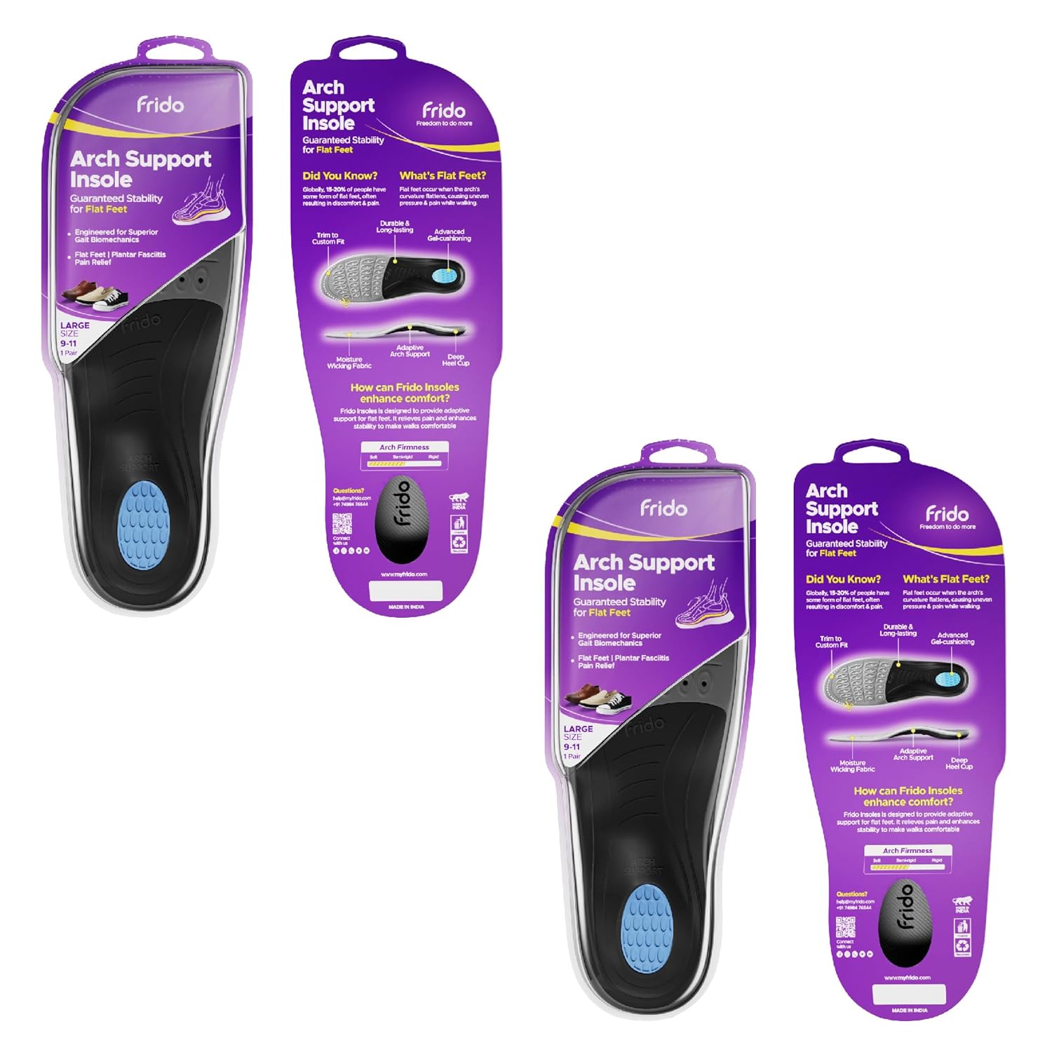 Frido Semi Rigid Arch Support Insole for Flat Feet | Relieves Feet Pain ...